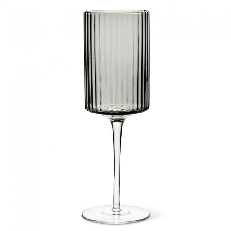 Ebern Designs Smoke Color Ribbed Stemmed Wine Glass | Wayfair