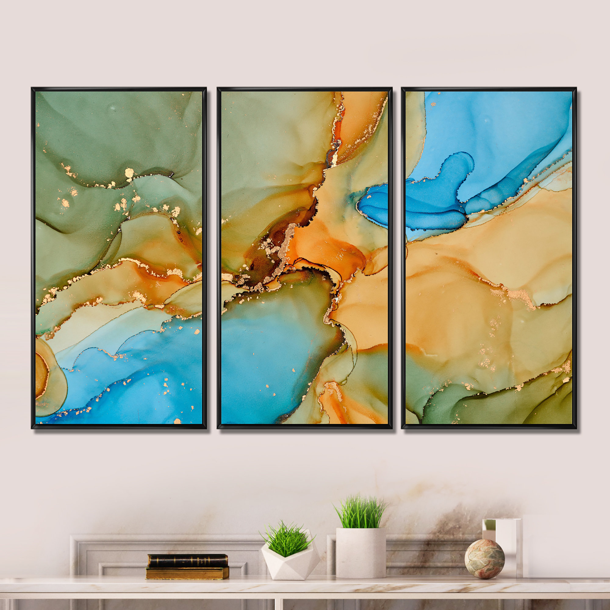 Everly Quinn Brown And Blue Luxury Abstract Fluid Art III - Modern ...