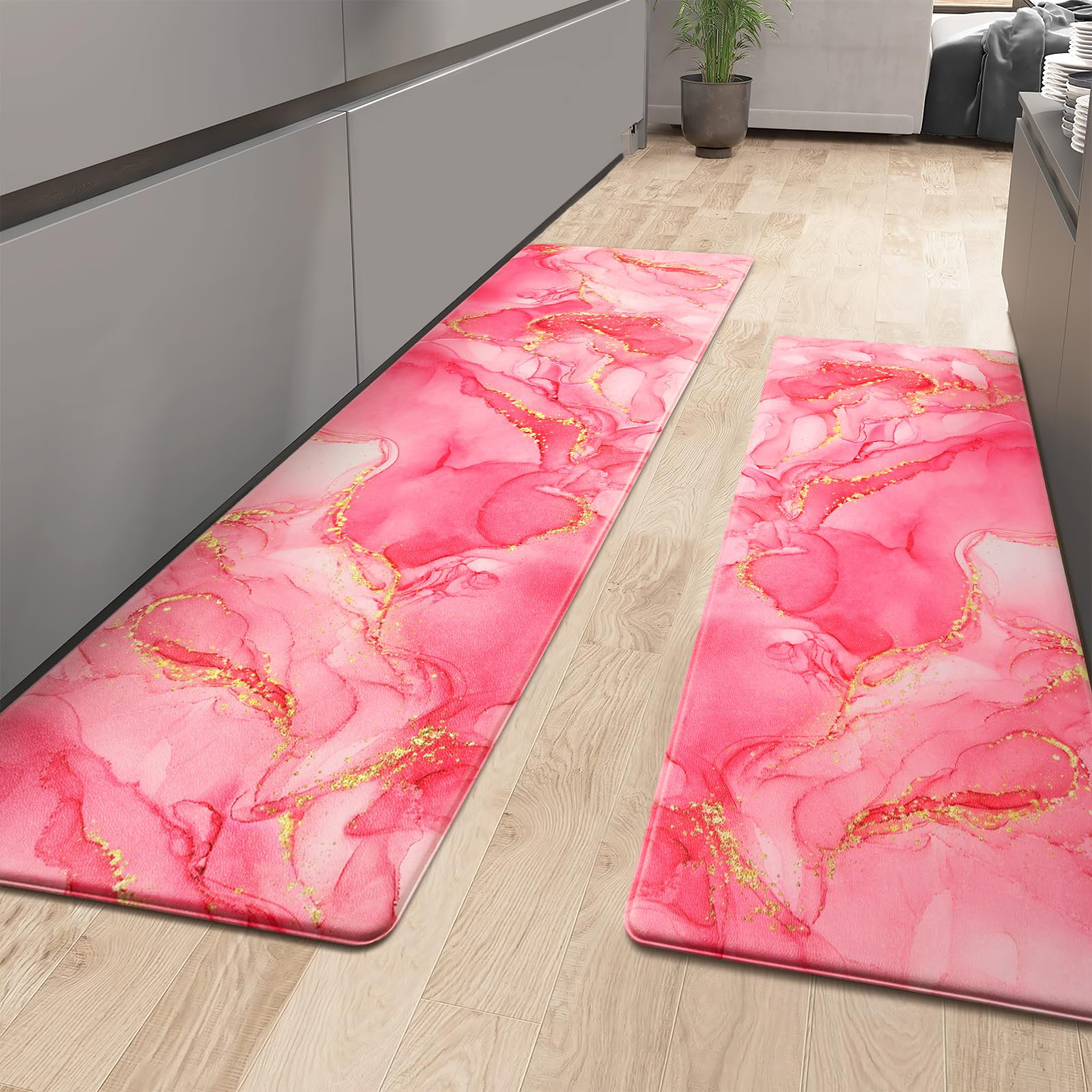 Brayden Studio® Marble Kitchen Mats 2 Pcs | Wayfair