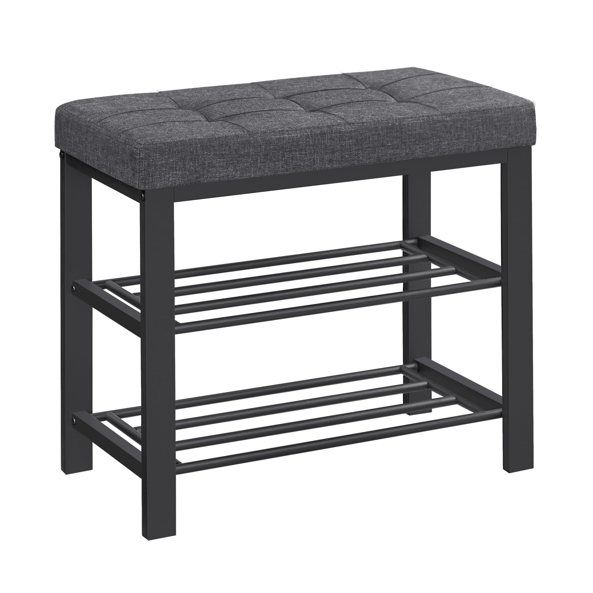 Latitude Run® Dark Gray Shoe Rack Bench, 2-Tier, Sturdy Steel Frame, 23 ...