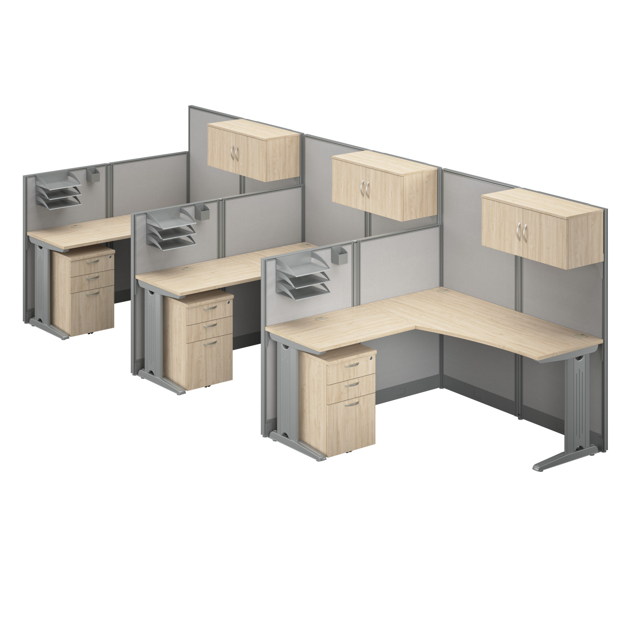 Bush Business Furniture Office in an Hour 3 Person Workstation 9 Piece ...