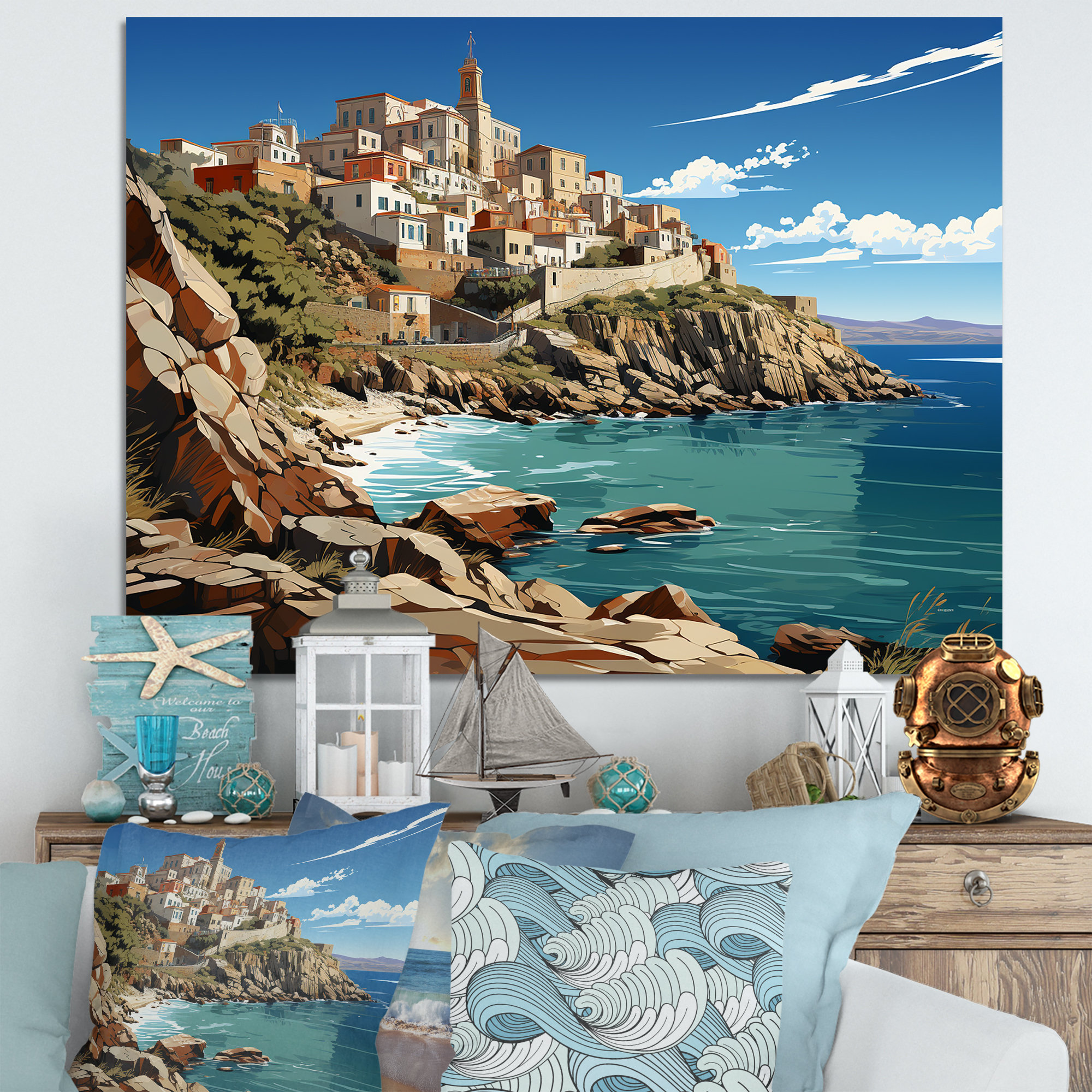 Dovecove Syros Serenityscape I - Port Landscape Coastal Wall Art | Wayfair
