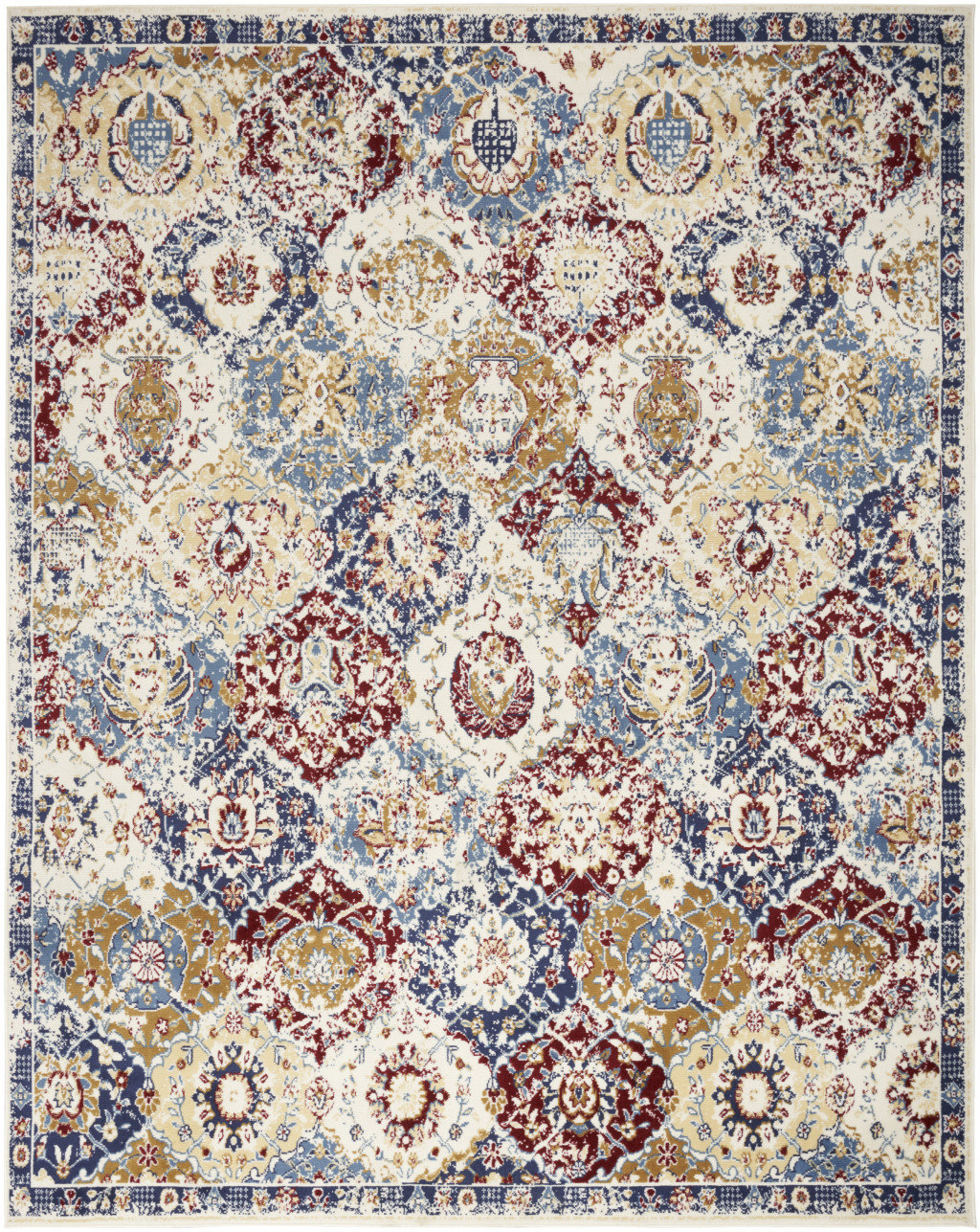 Bungalow Rose Navy Blue Damask Power Loom Distressed Area Rug | Wayfair