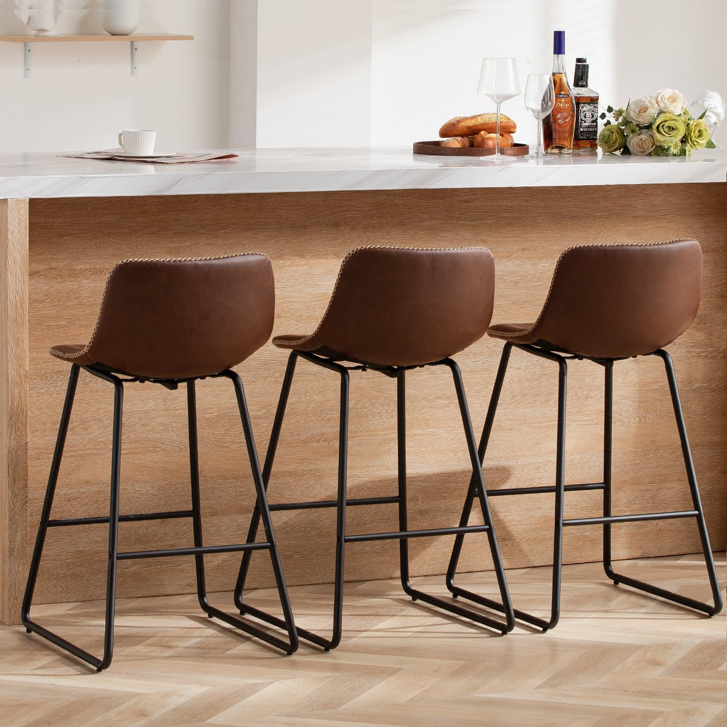 17 Stories Bar Stools of 2/3/4, 26/30 Inch Counter Height Barstools with Back Faux Leather Bar ...
