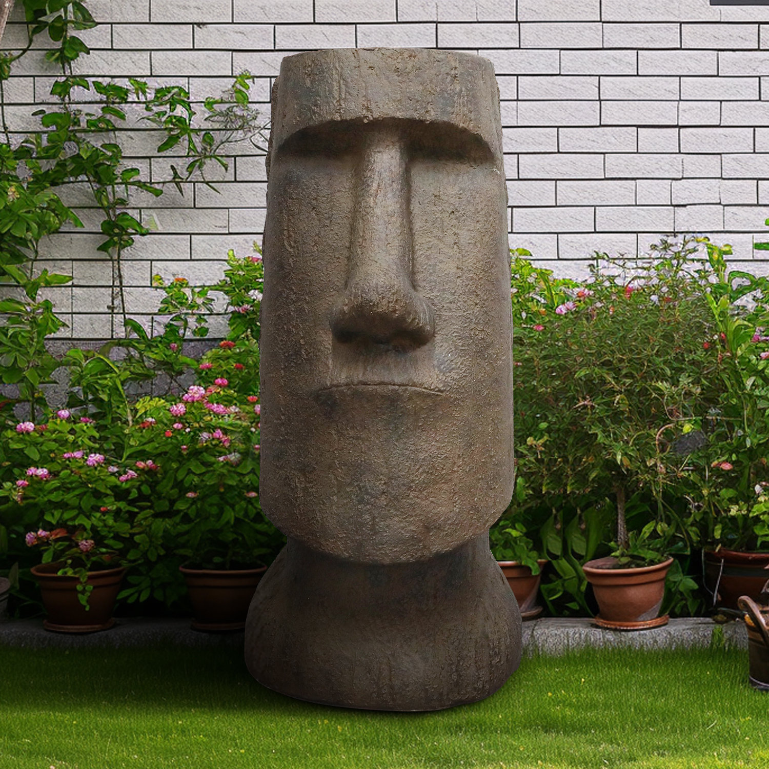 Bungalow Rose Concrete Easter Island Head Statue - 35.6in Tall Moai ...