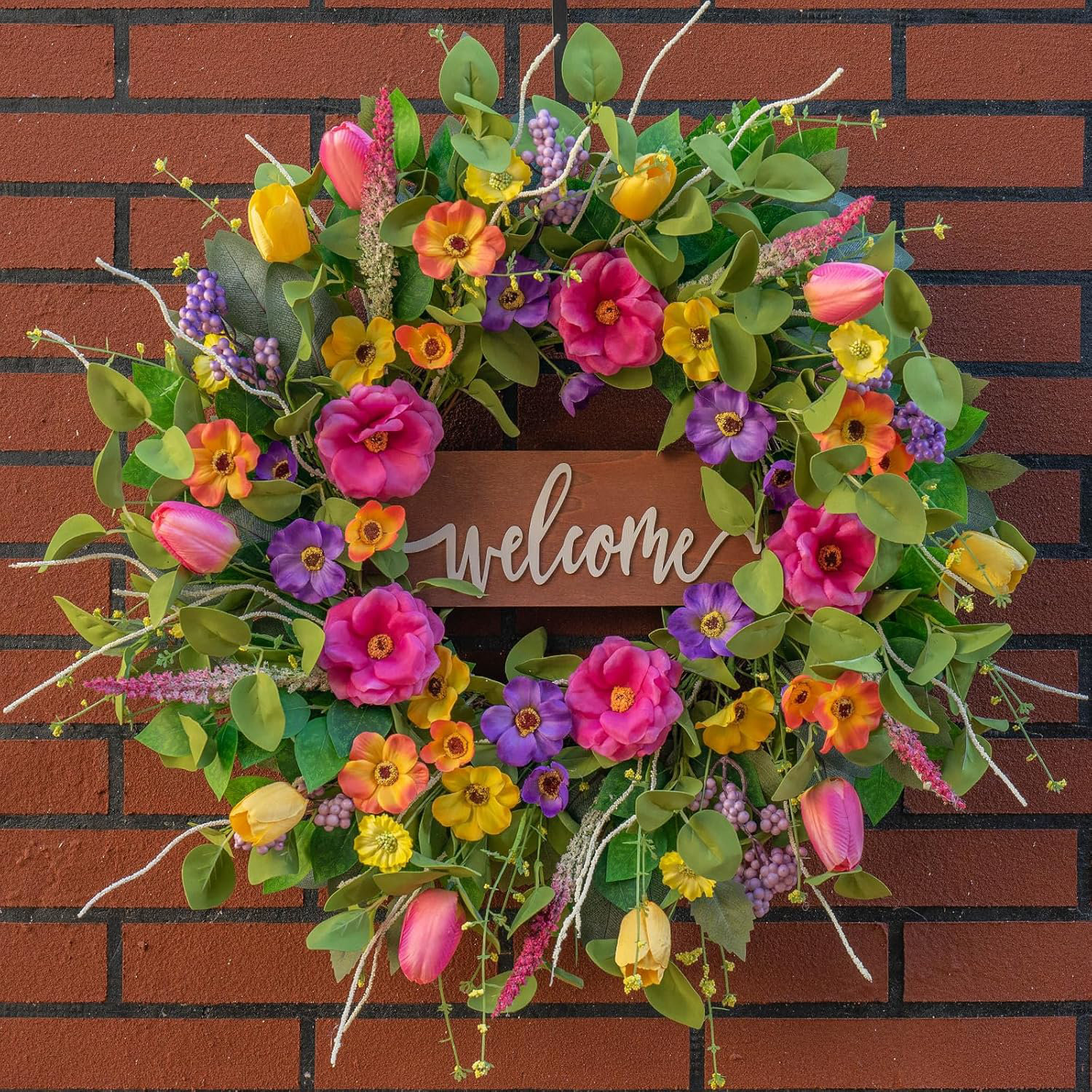 One Allium Way® Spring Wreaths For Front Door Outside,24 Inch Summer ...