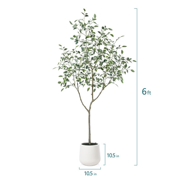 Primrue Adcock Faux Ficus Tree with Oval White Planter, Pre Potted Faux ...
