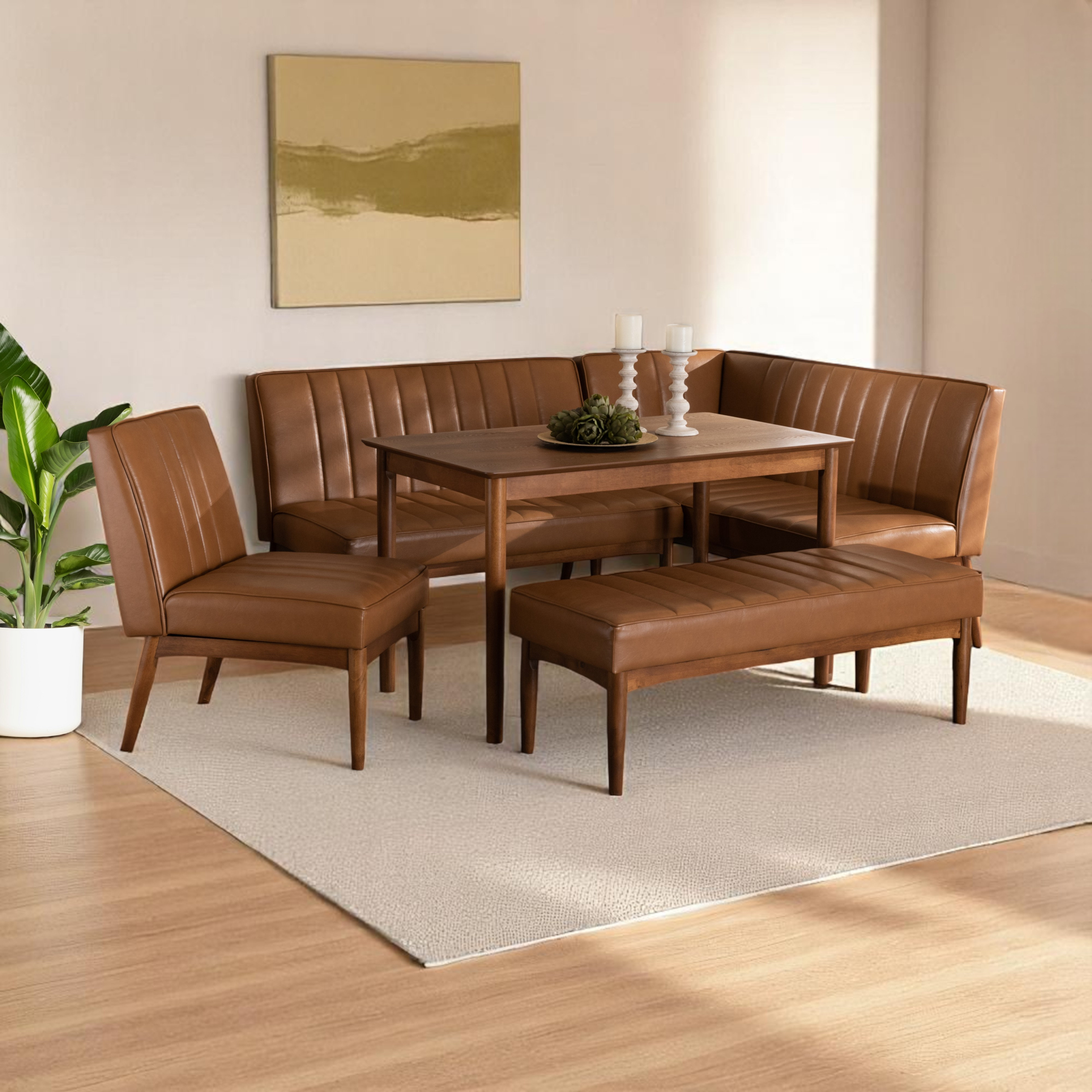 George Oliver Edmiston 5-Piece Dining Nook Set with Tan Faux Leather ...