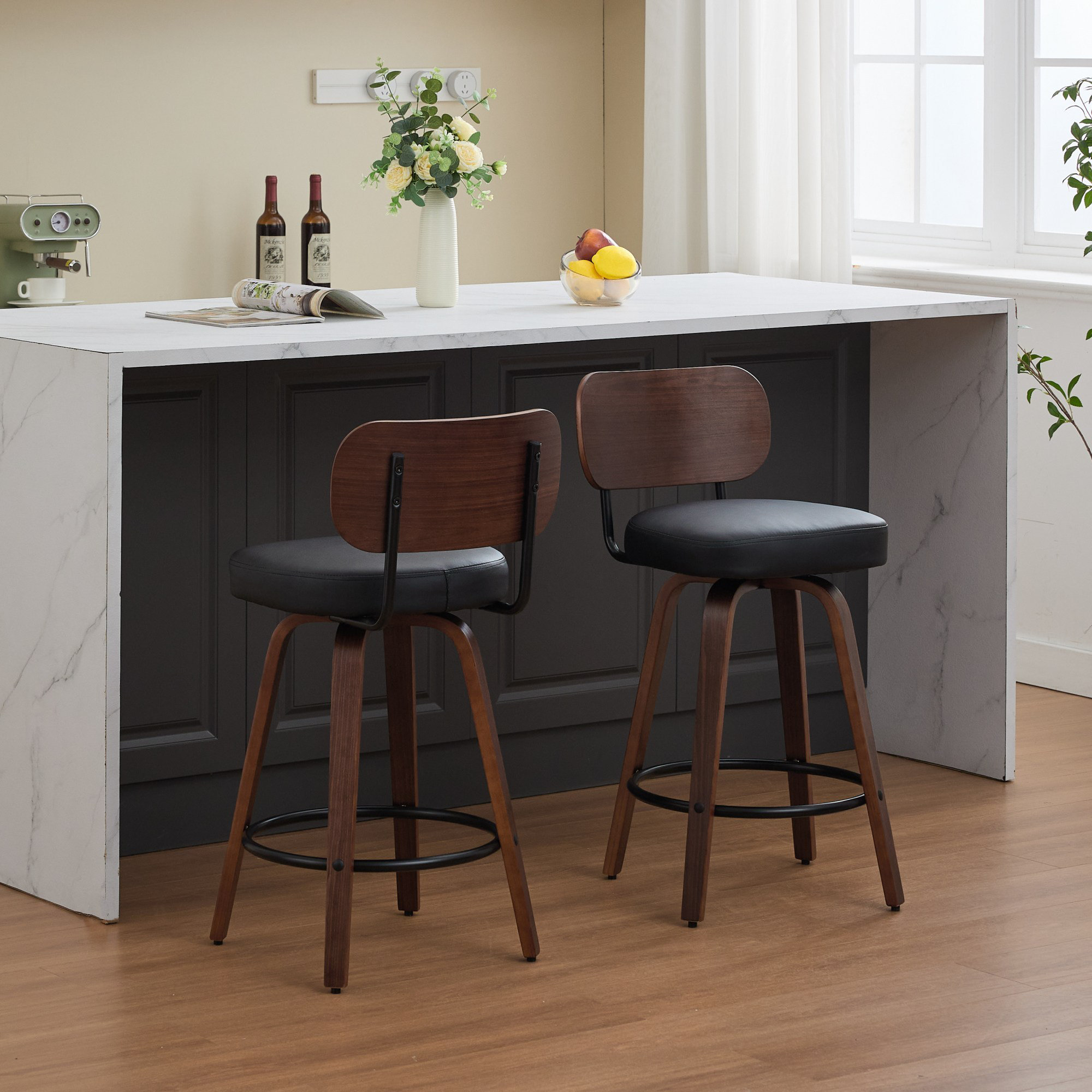 Corrigan Studio® Upholstered Comfort Pu Leather Mid-century Bar Stools ...