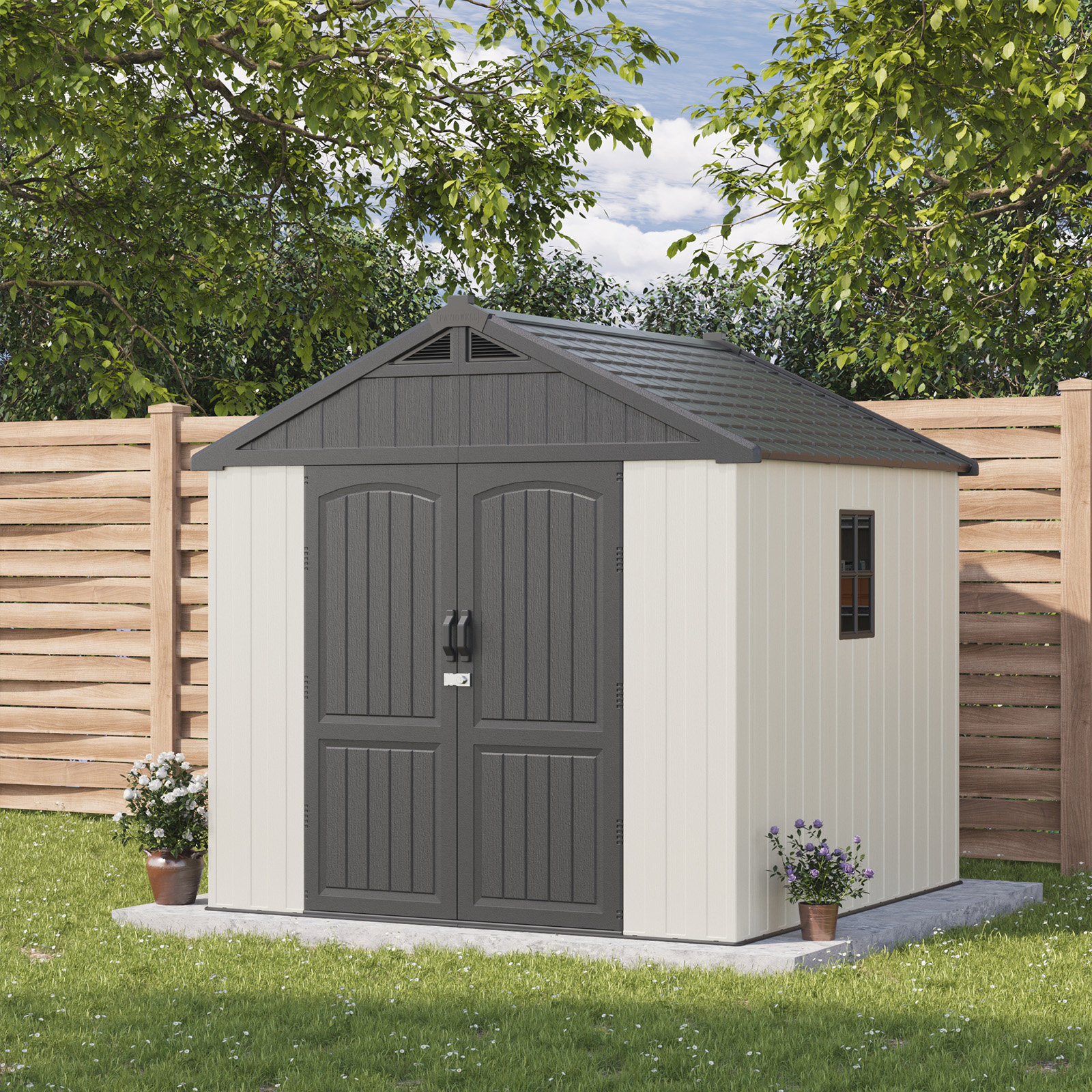 Patiowell 8 Ft. W X 8 Ft. D Plastic Storage Shed With Floor, Resin Shed ...