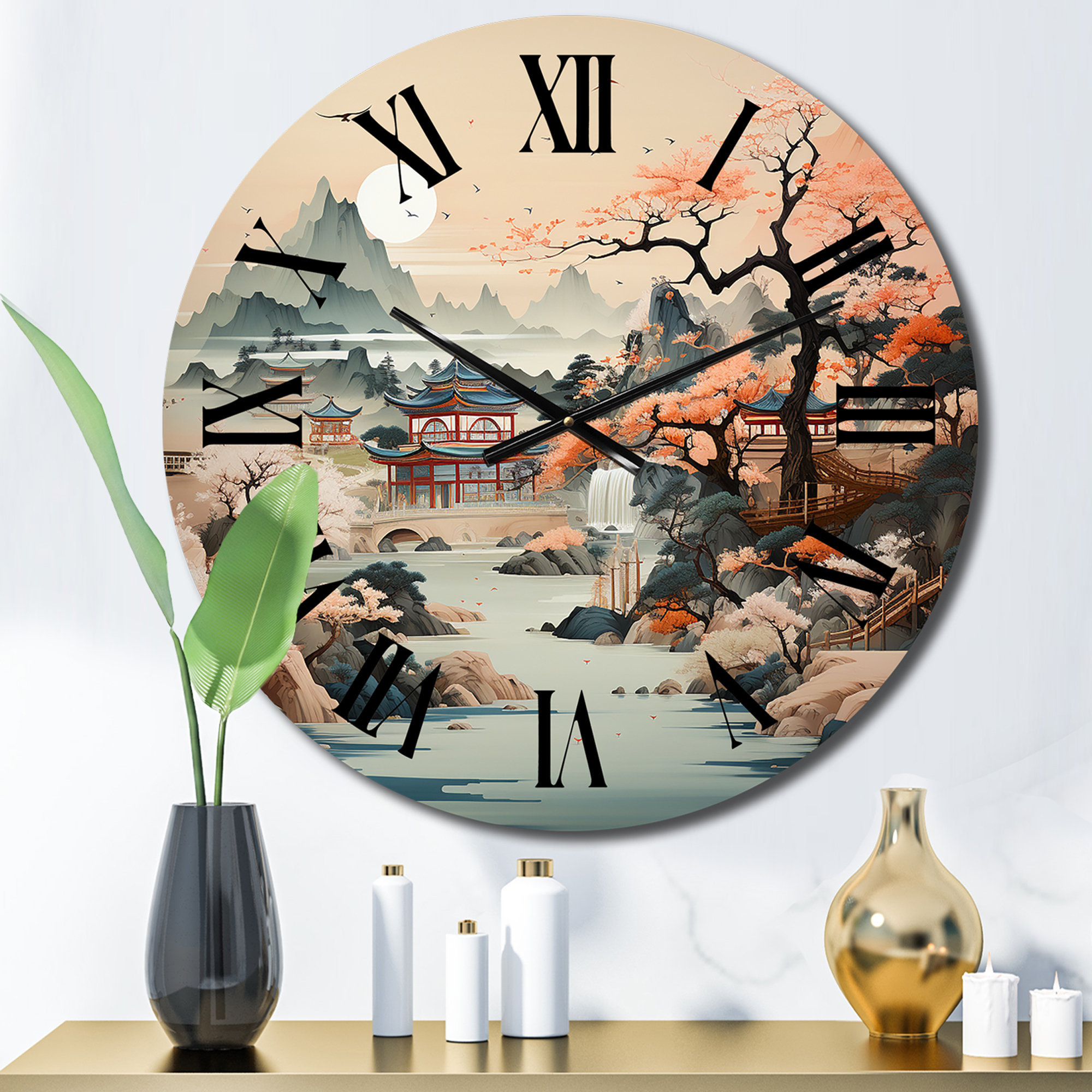 East Urban Home China Art Silk Road II - Chinese Wall Clock | Wayfair