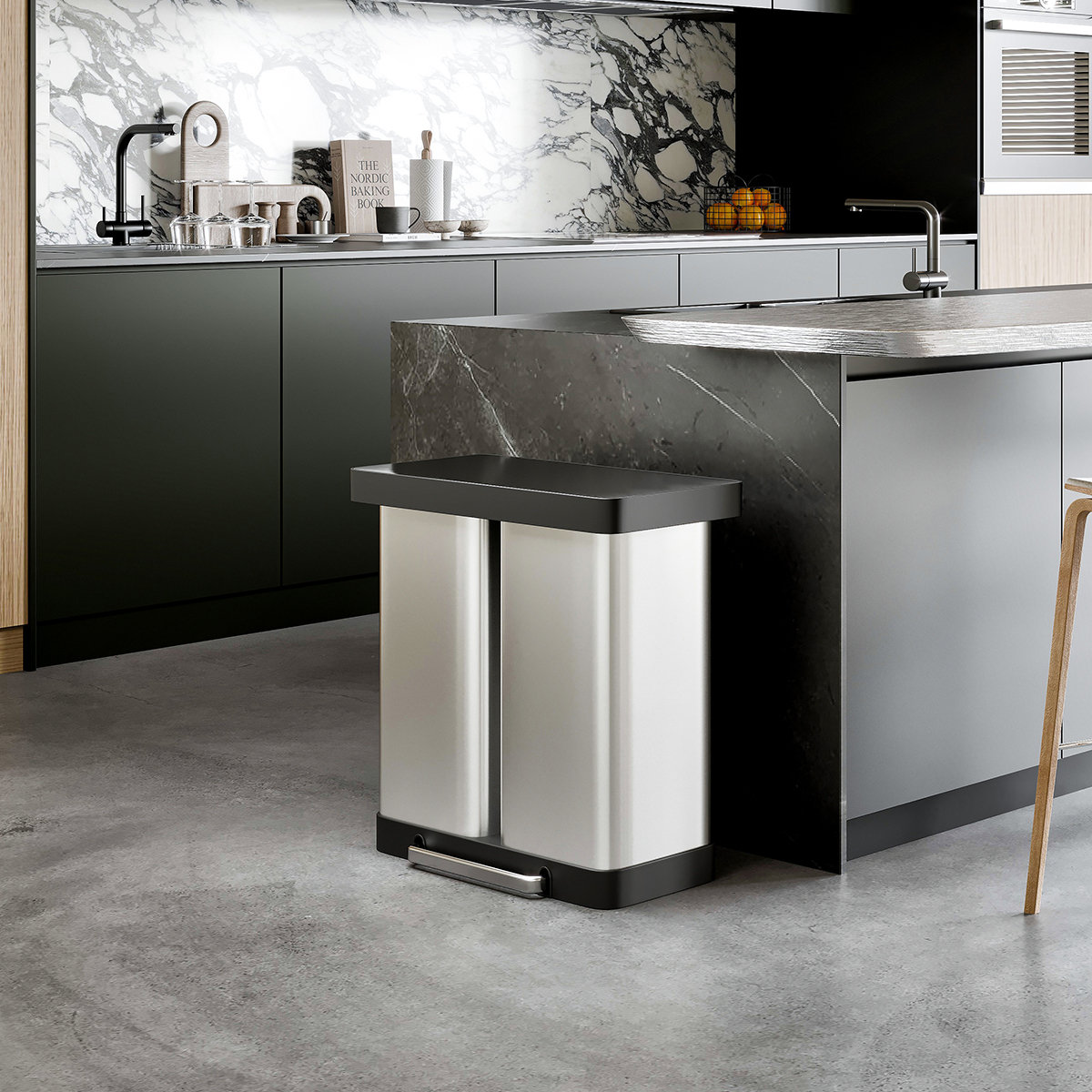 Eviva Totti Dual 2X9.5 Gallon (2X36L) Rectangle Recycle Trash Bin With ...