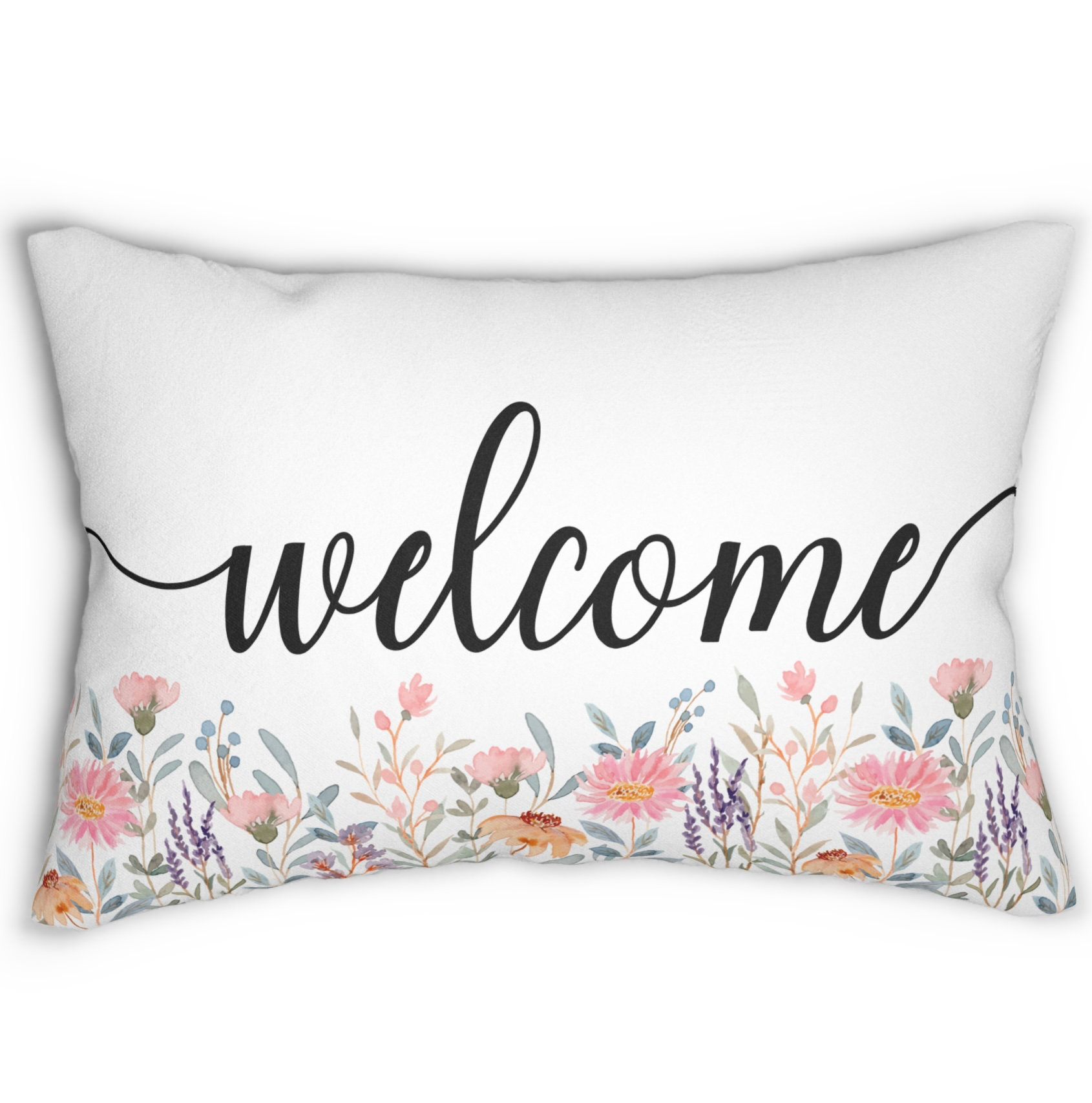 Oveesha Welcome Calligraphy Decorative Lumbar Pillow Cover / Typography ...