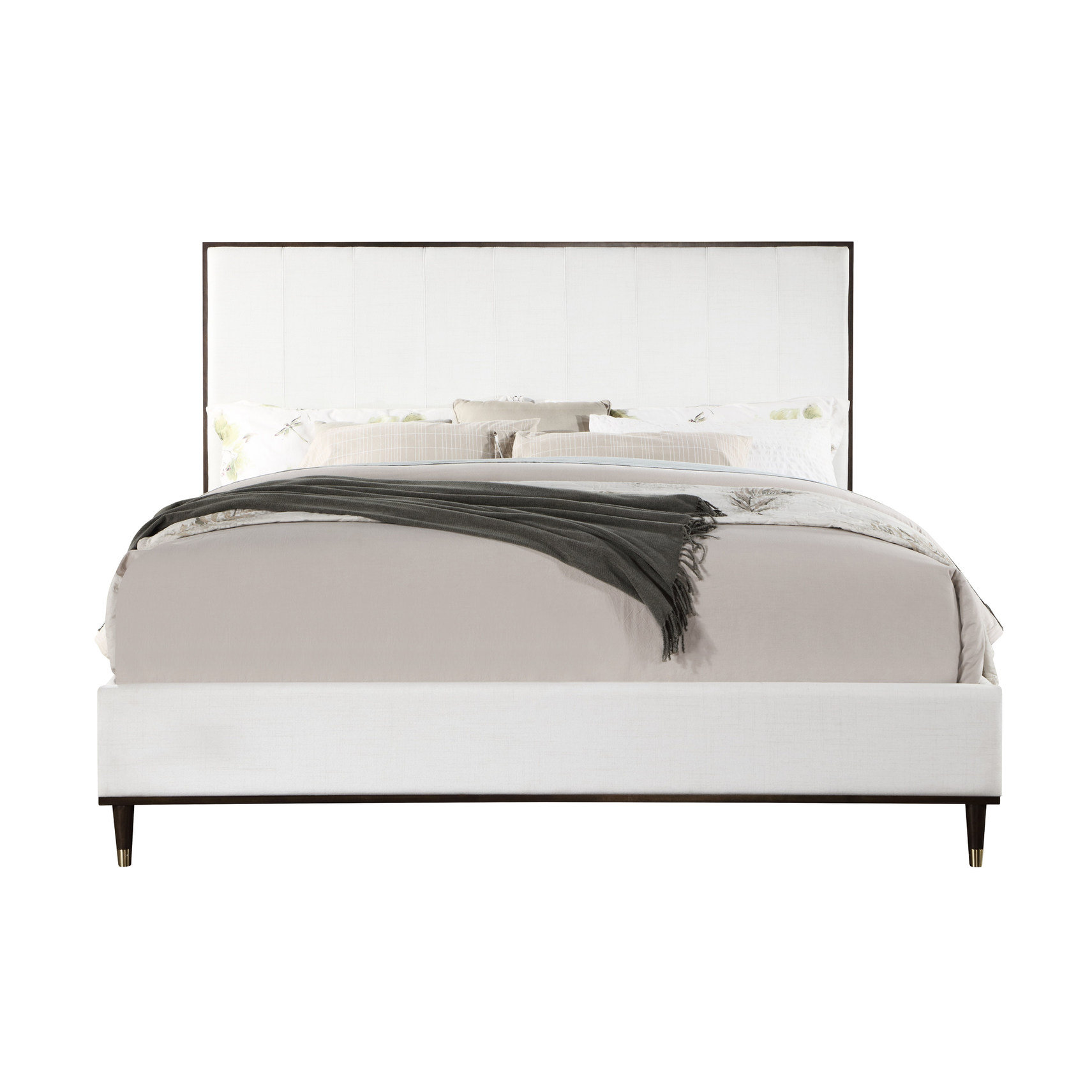 Rosdorf Park E. King Bed In Gray Fabric - Modern Bedroom Essential Piece Upholstery Wooden Legs ...