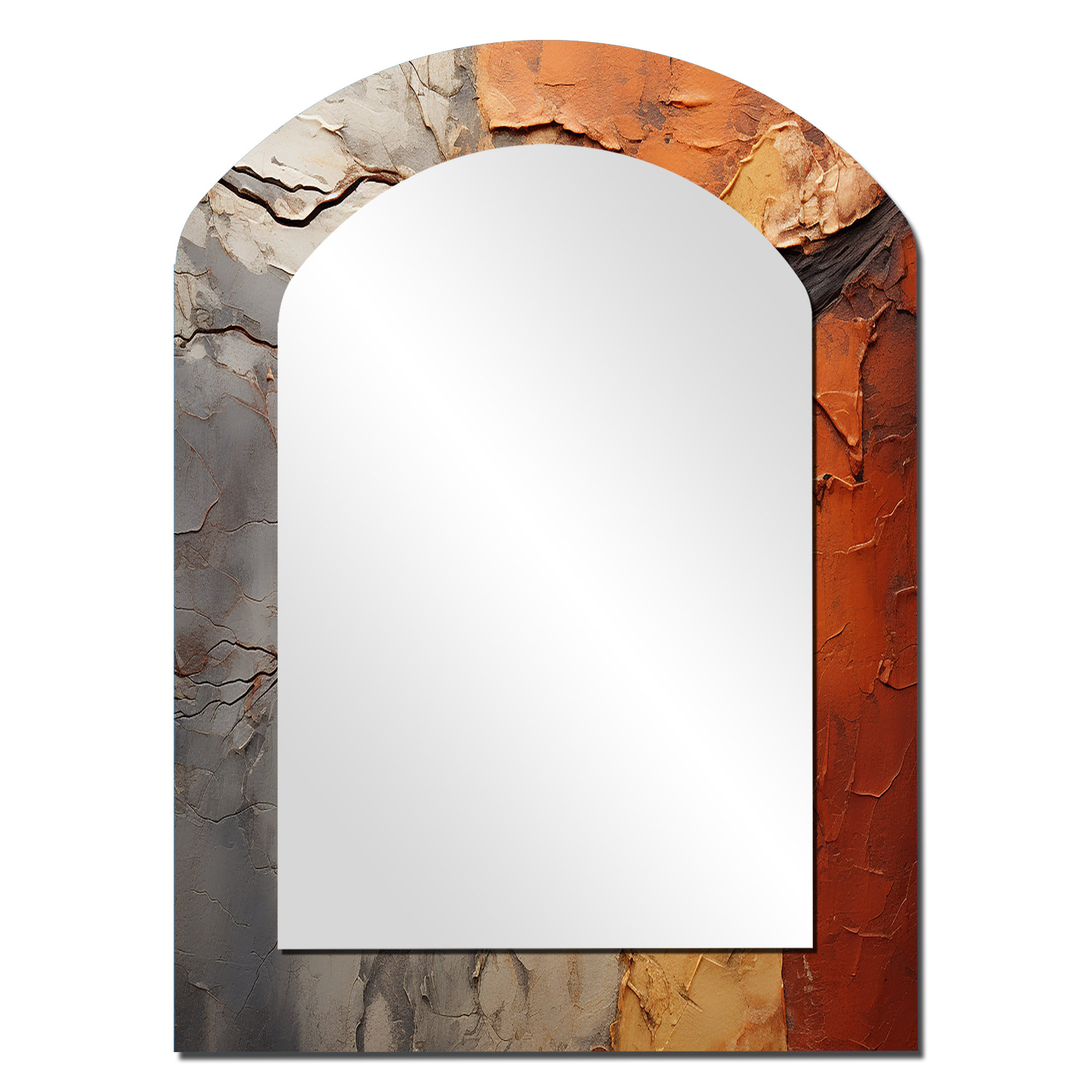 Design Art Orange Grey Abstract Redwood Tree Collage - Large Arched ...