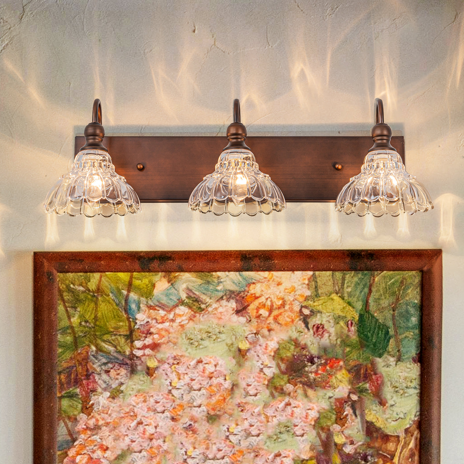 Astoria Grand Textured Coffee Bronze Vanity Lights With Clear Glass ...