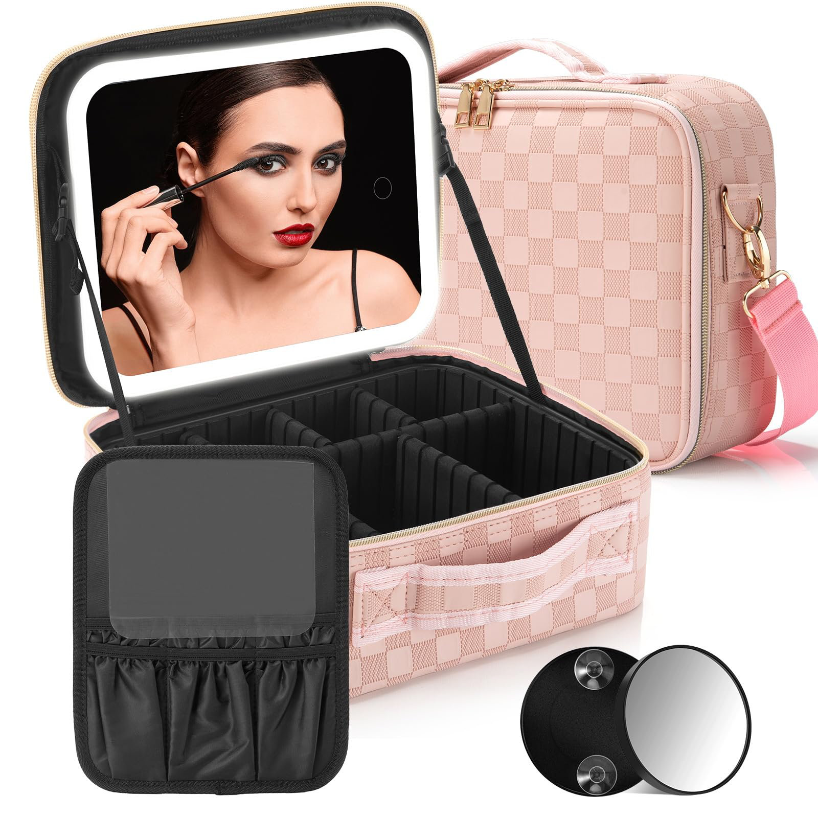 Wrought Studio™ Travel Makeup Bag With LED Mirror Make Up Case With ...