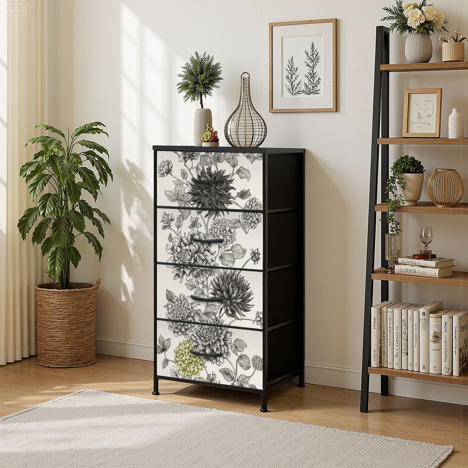Ebern Designs 4 Drawer Vertical Storage Dresser Floral border Vertical ...