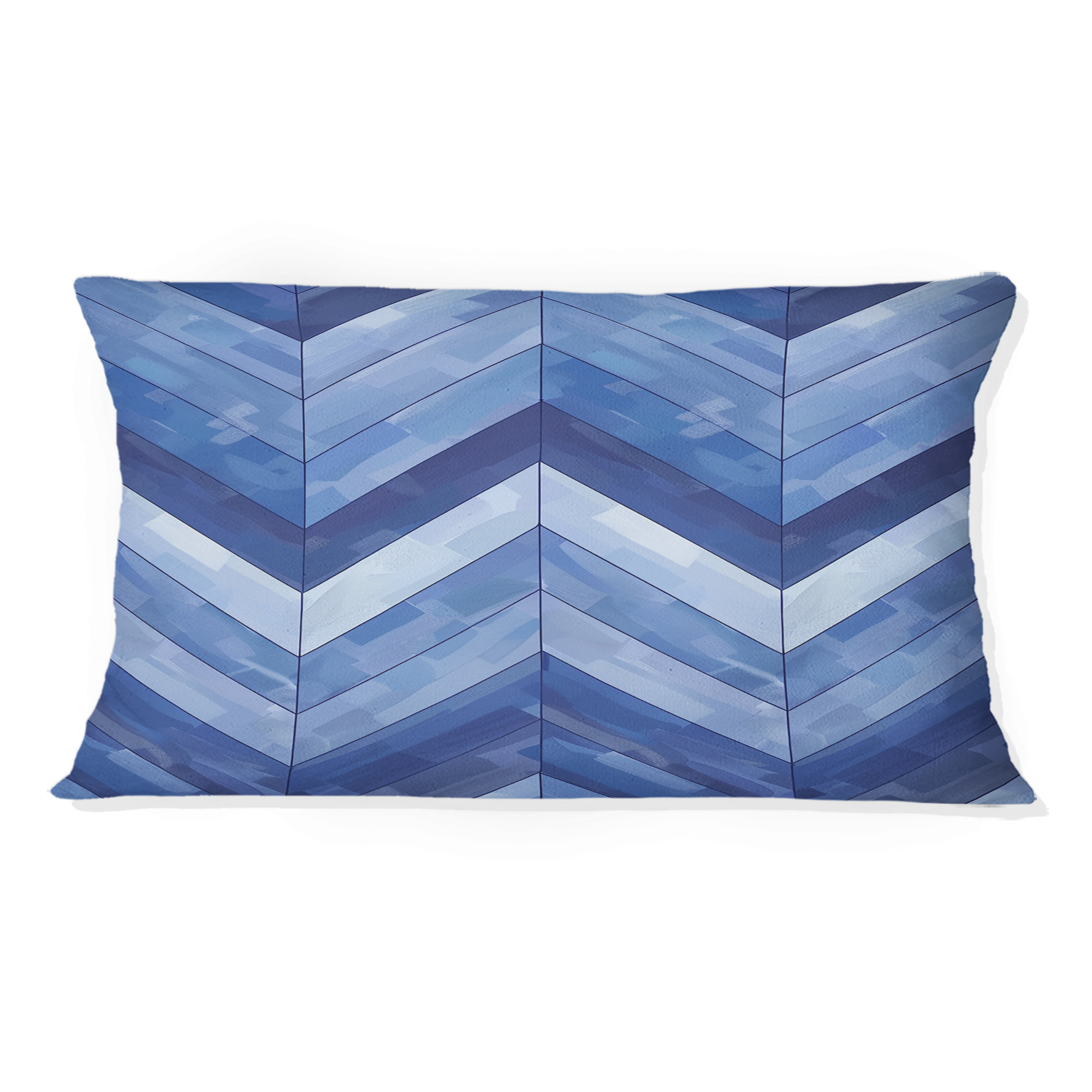 Design Art Blue Chevron Print II - Modern Lumbar Pillow | Wayfair