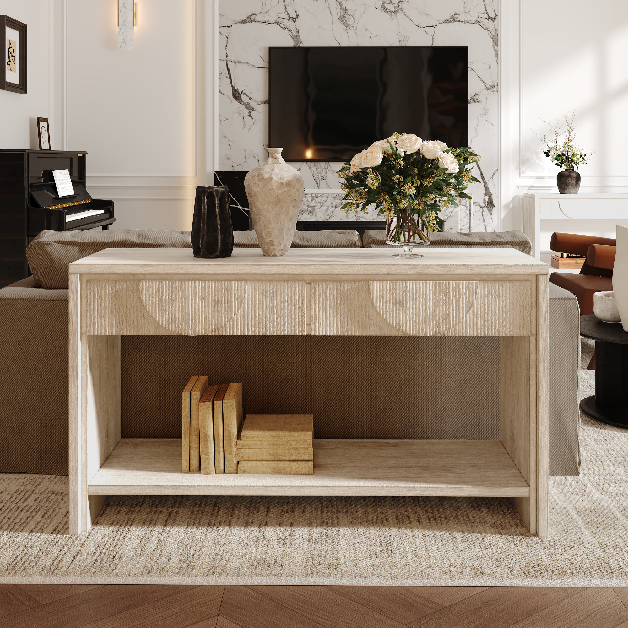 Latitude Run® Console en bois 35,4 po avec 2 tiroirs de rangement et ...