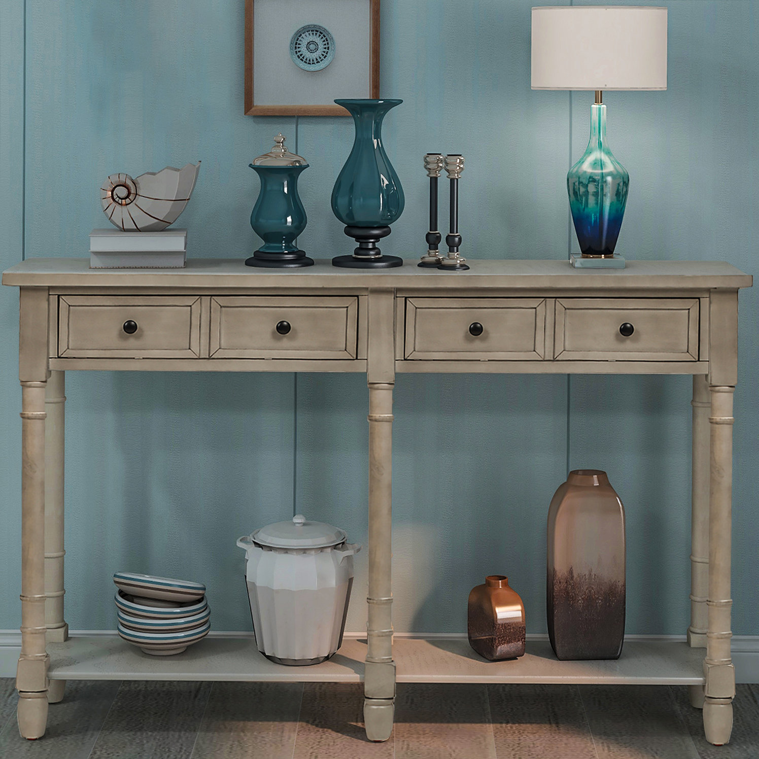 Canora Grey Park Slope 58" Console Table with Spacious Drawers and ...