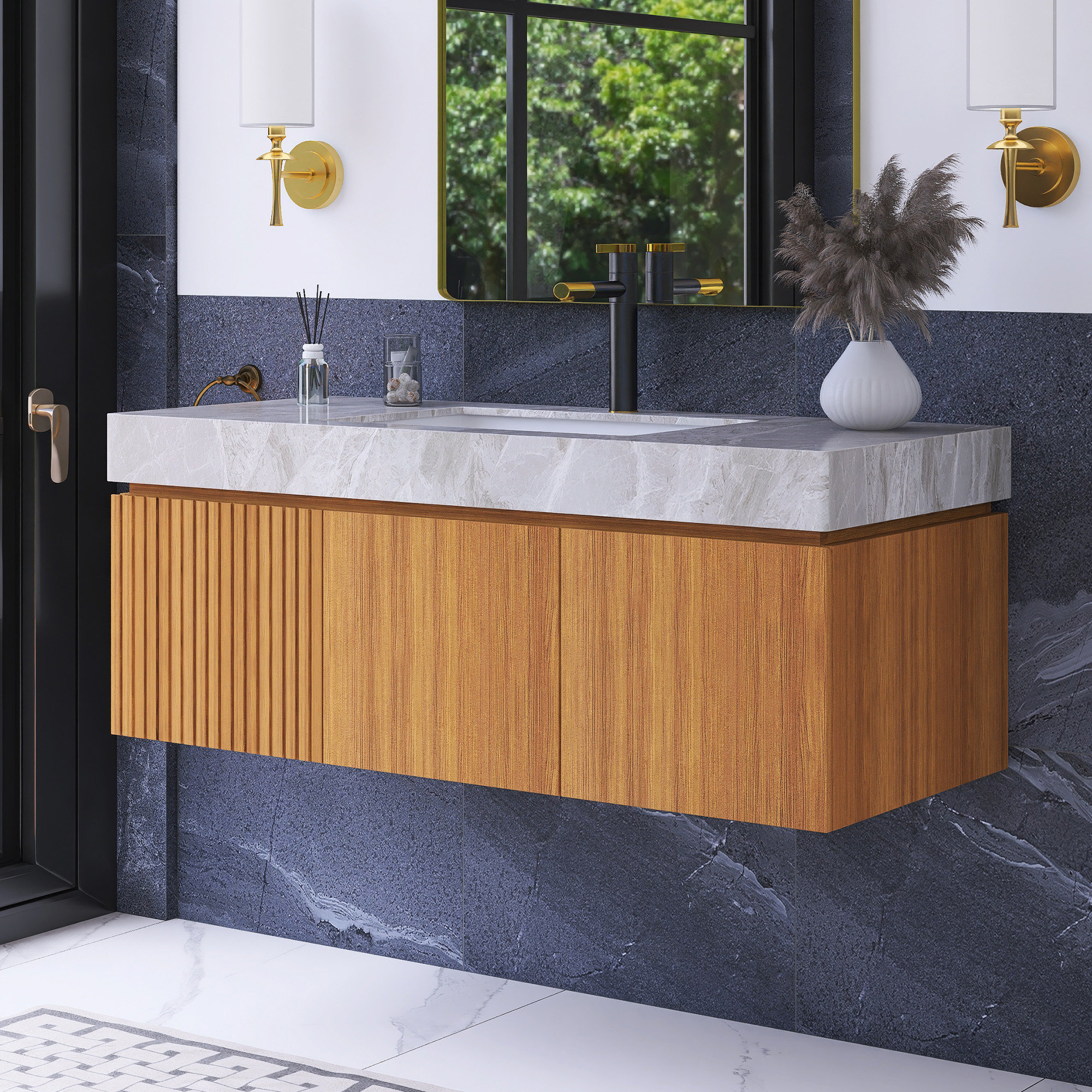 Latitude Run® 48 Inch Modern Wall-Mounted Floating Bathroom Vanity ...