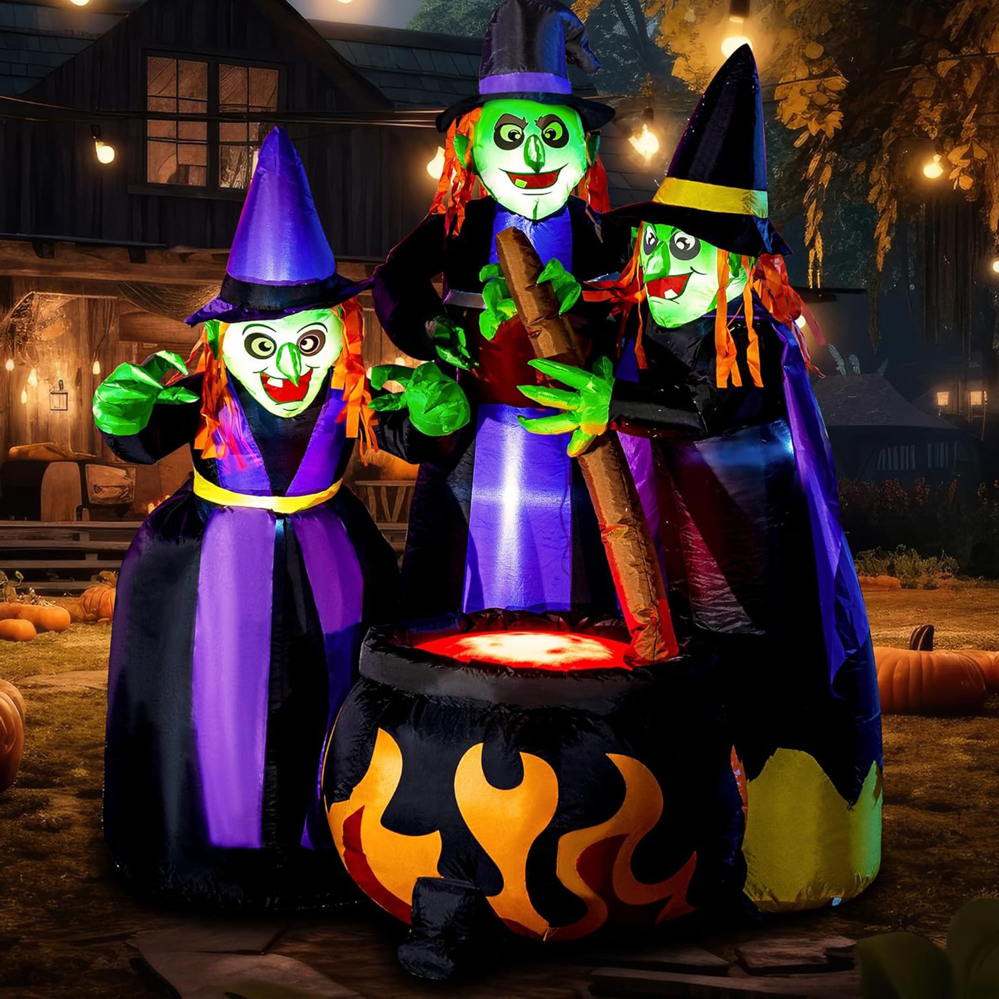 The Holiday Aisle® 6 FT Tall Halloween Inflatables Three Witch Around ...