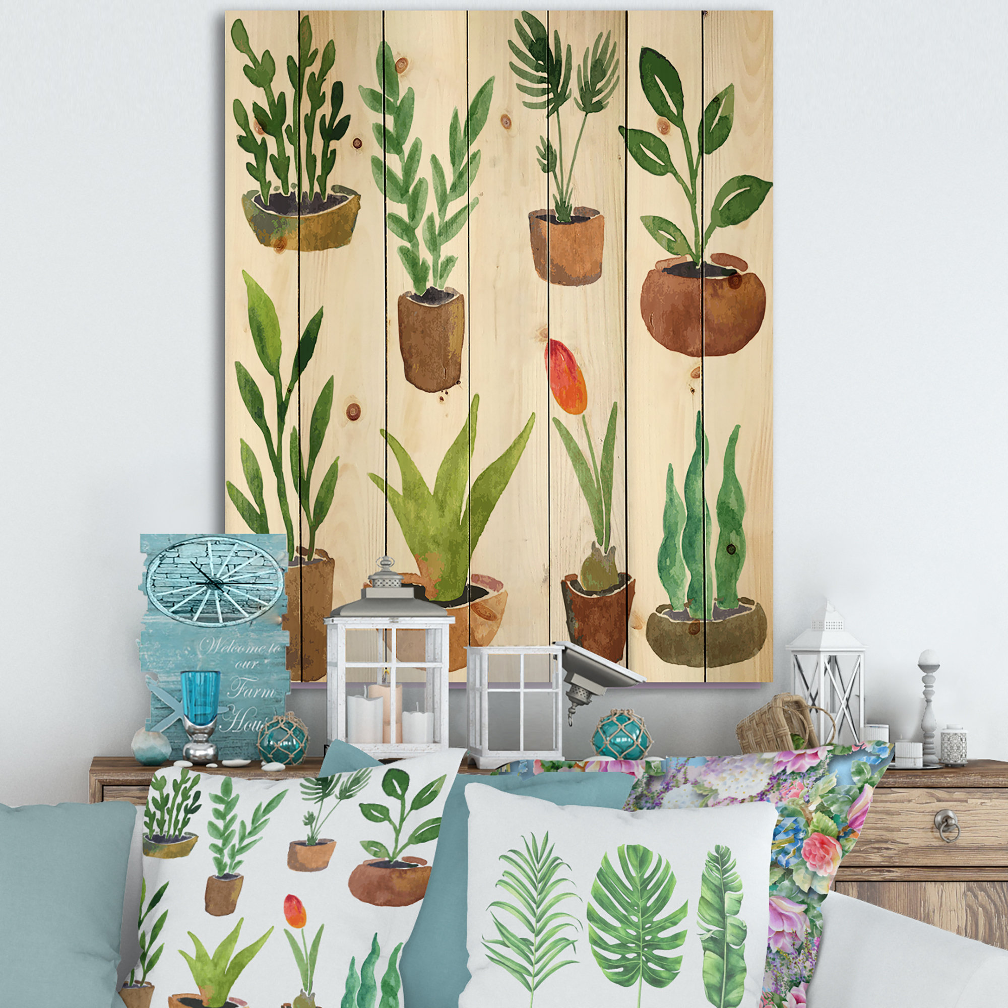 East Urban Home Eight Potted House Plants - Traditional Print On ...