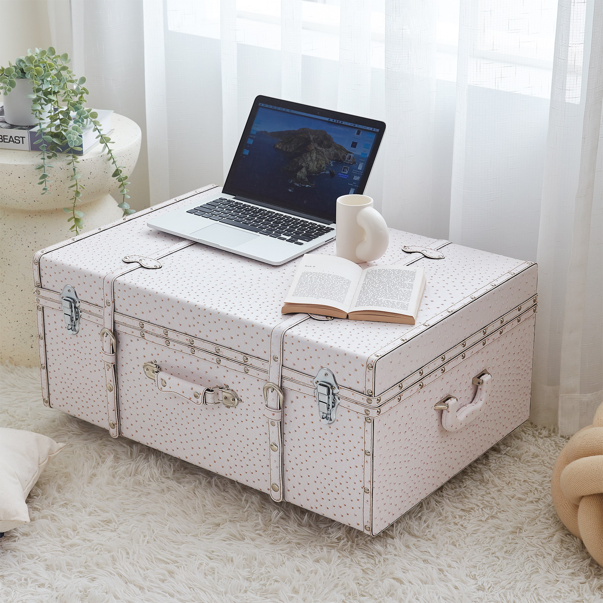 DormCo Texture Brand Trunk - Vibrant Aqua Ostrich - Wayfair Canada
