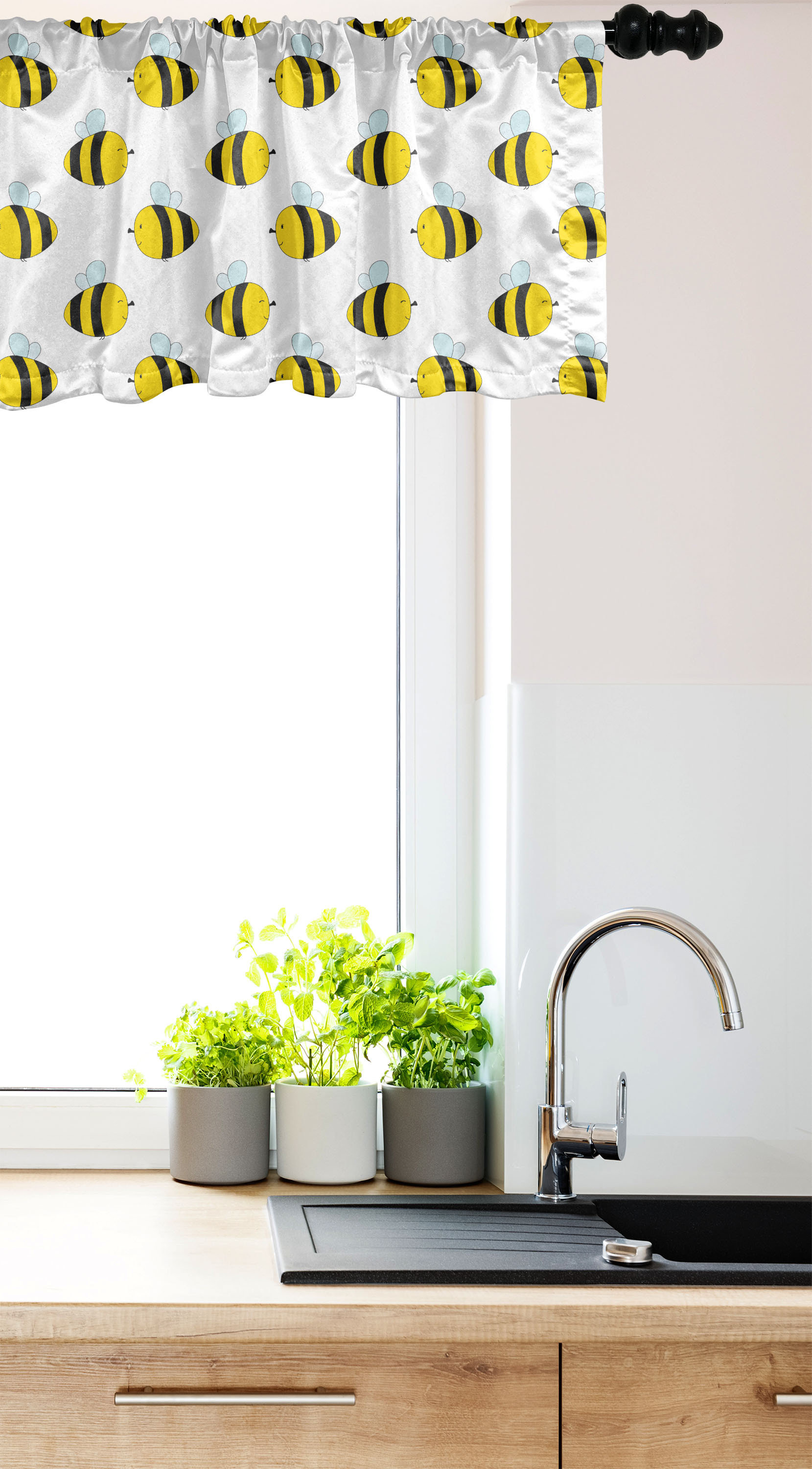 Ambesonne Honey Bee Valance Pack of 2 Graphical Flying Insects Yellow ...