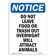 SignMission OSHA Notice - Do Not Leave Food Or Trash Out Sign | Heavy ...
