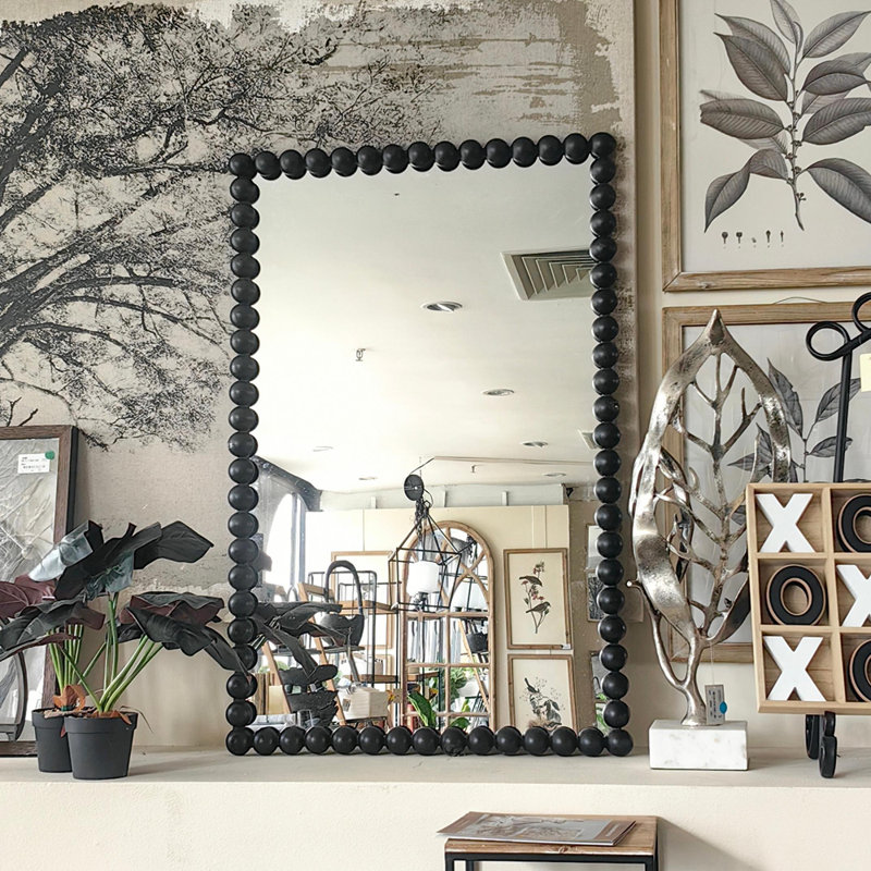 Dakota Fields 36" Metal Black Beaded Rectangular Wall Mirror | Wayfair