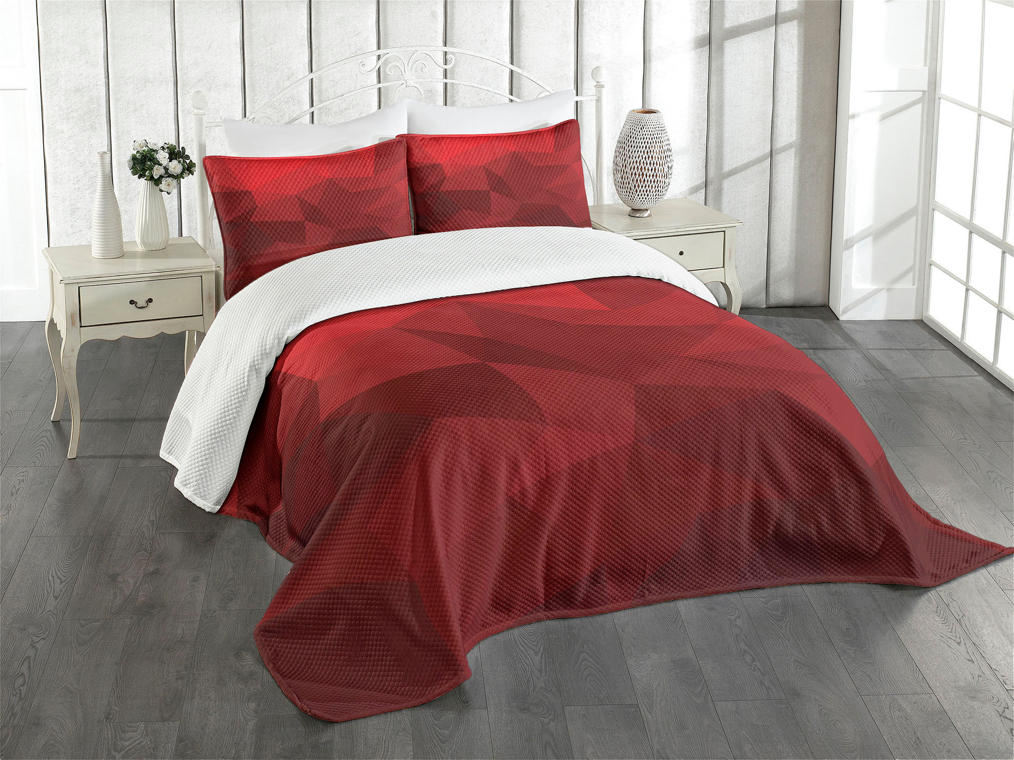 Ambesonne Ambensonne Valentine's Day Triangular Mosaic Scarlet Ruby Red ...