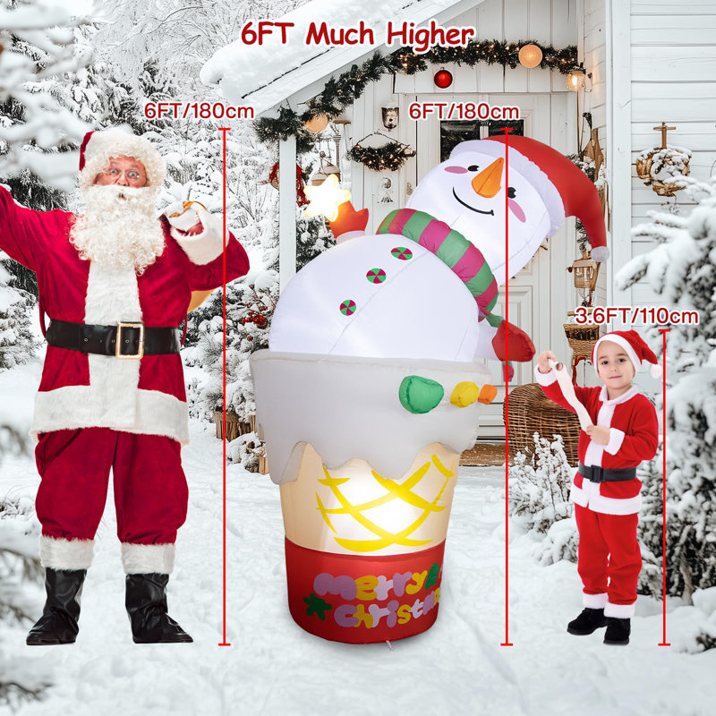 The Holiday Aisle® 6FT Christmas Inflatable Snowman in Ice Cream with ...