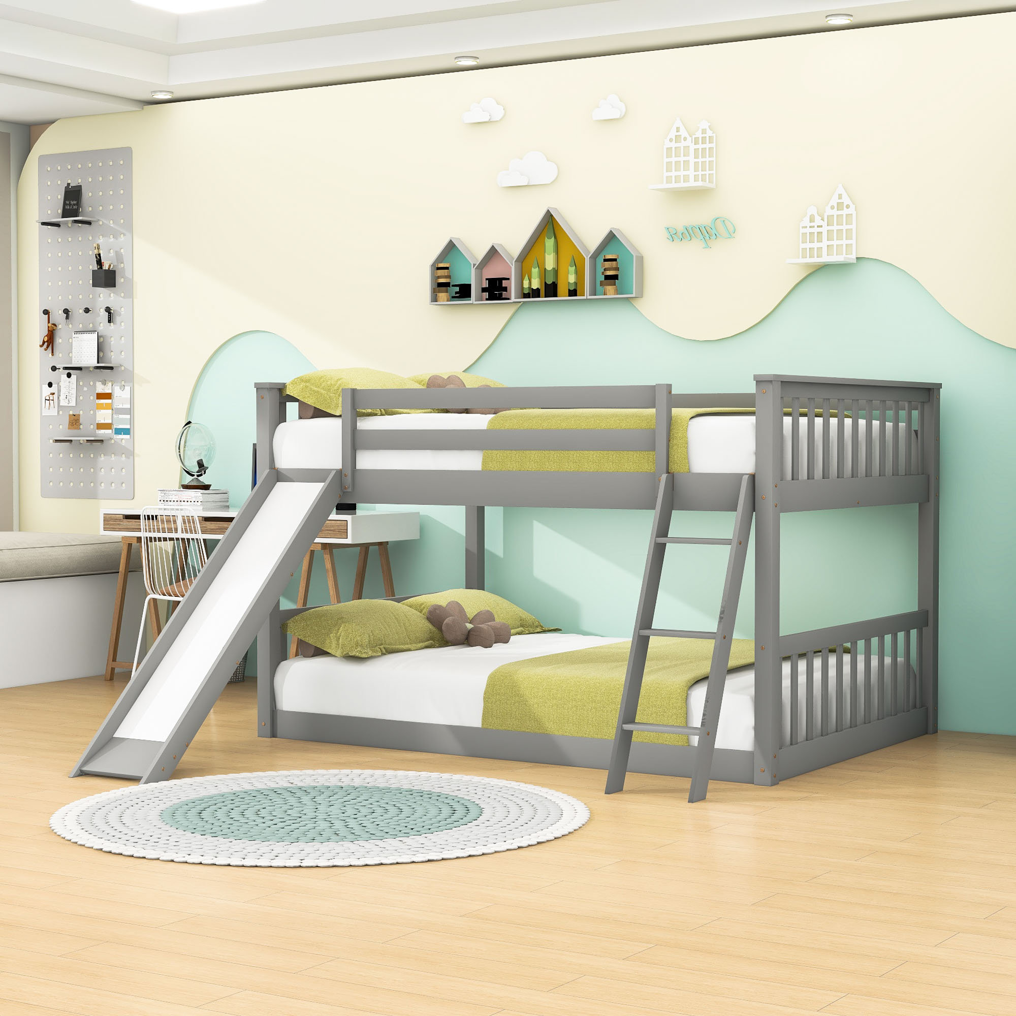 Harriet Bee Wooden Full Over Full Bunk Bed With Reversible Slide And ...