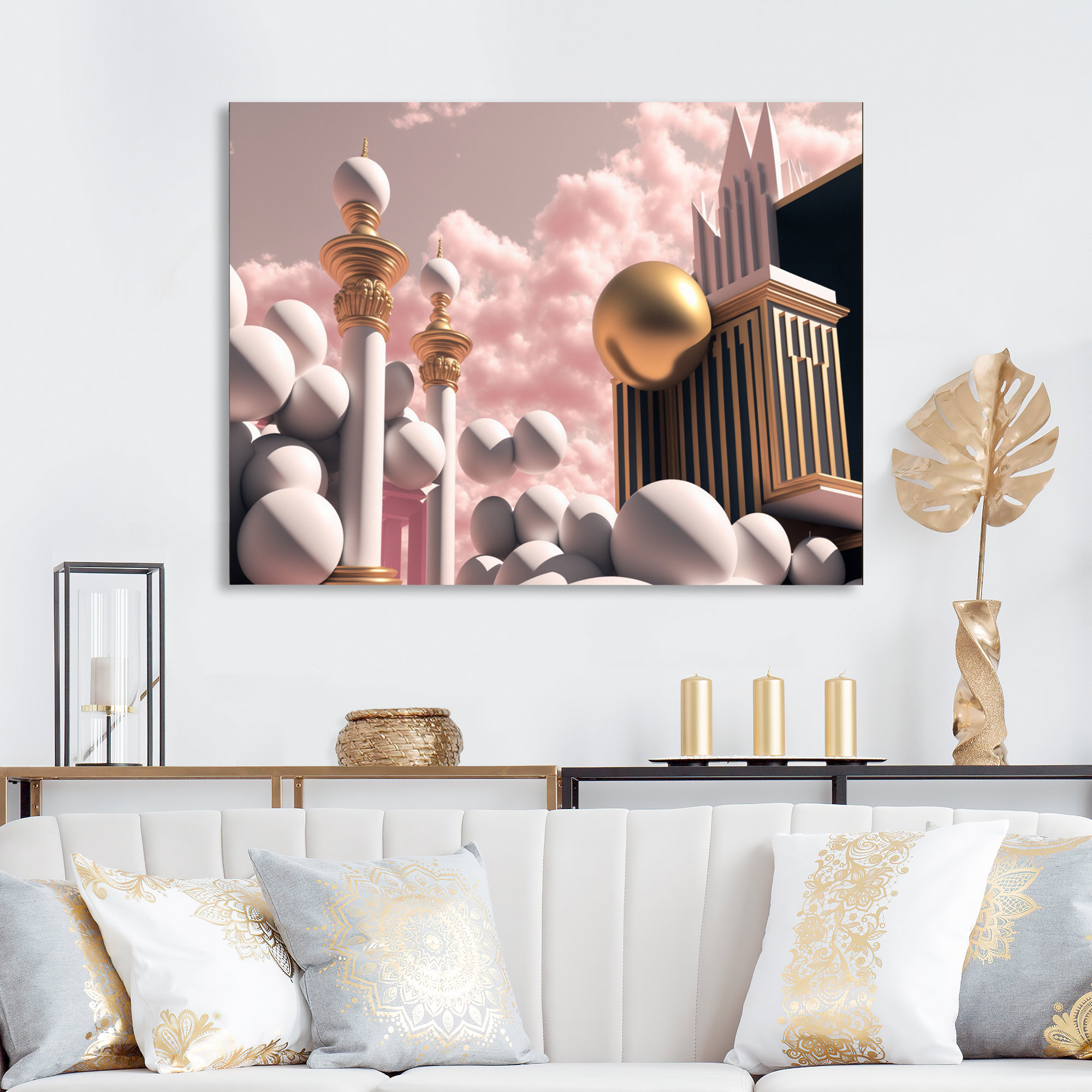 Mercer41 Surrealistic Spheres Under A Pink Sky - Print on Canvas ...