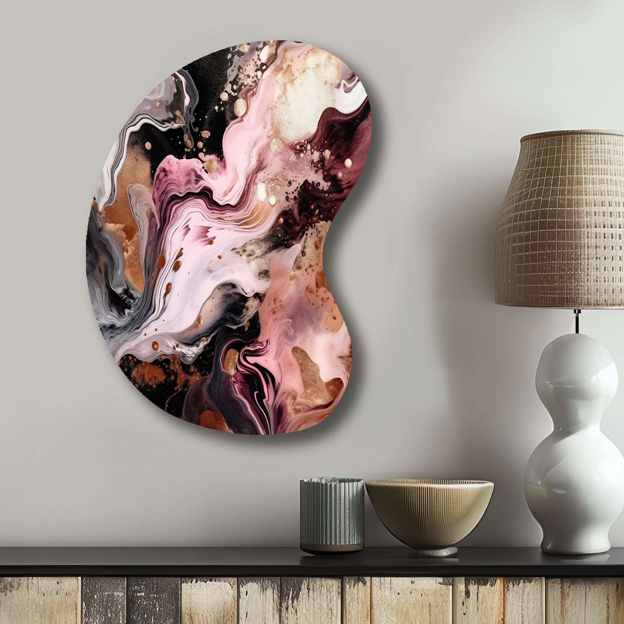 Ivy Bronx Pink Black Chromatic Agate I - Abstract Boom Shape Metal Wall ...