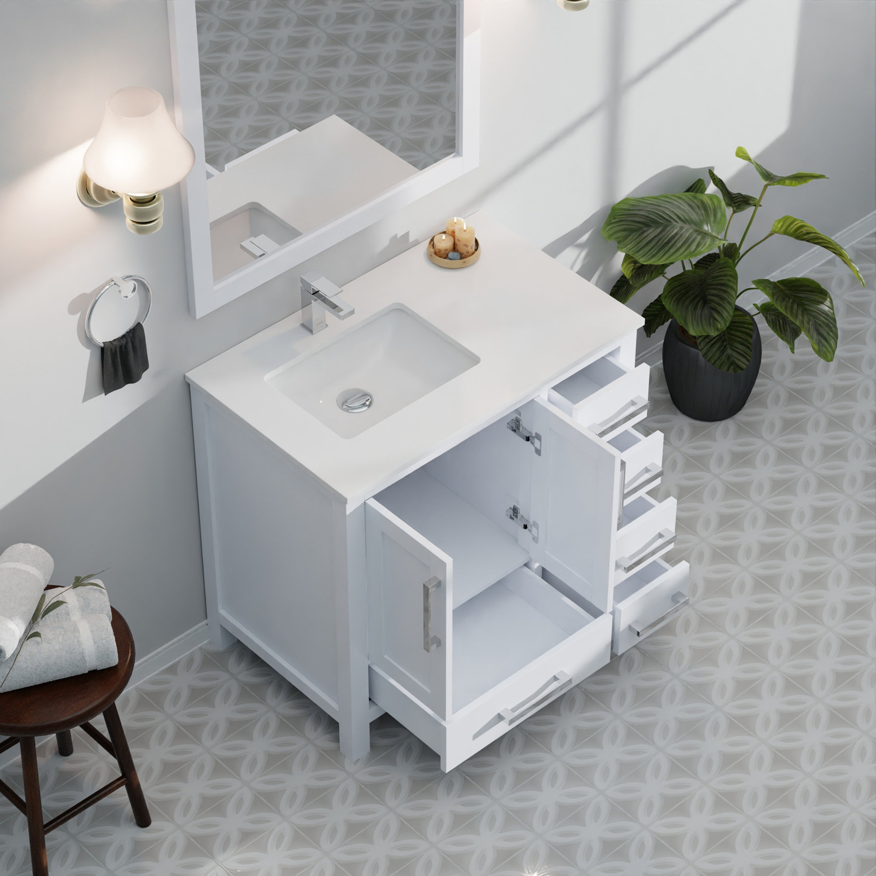 Latitude Run® Bath Vanity with Left Offset and White Quartz Top | Wayfair