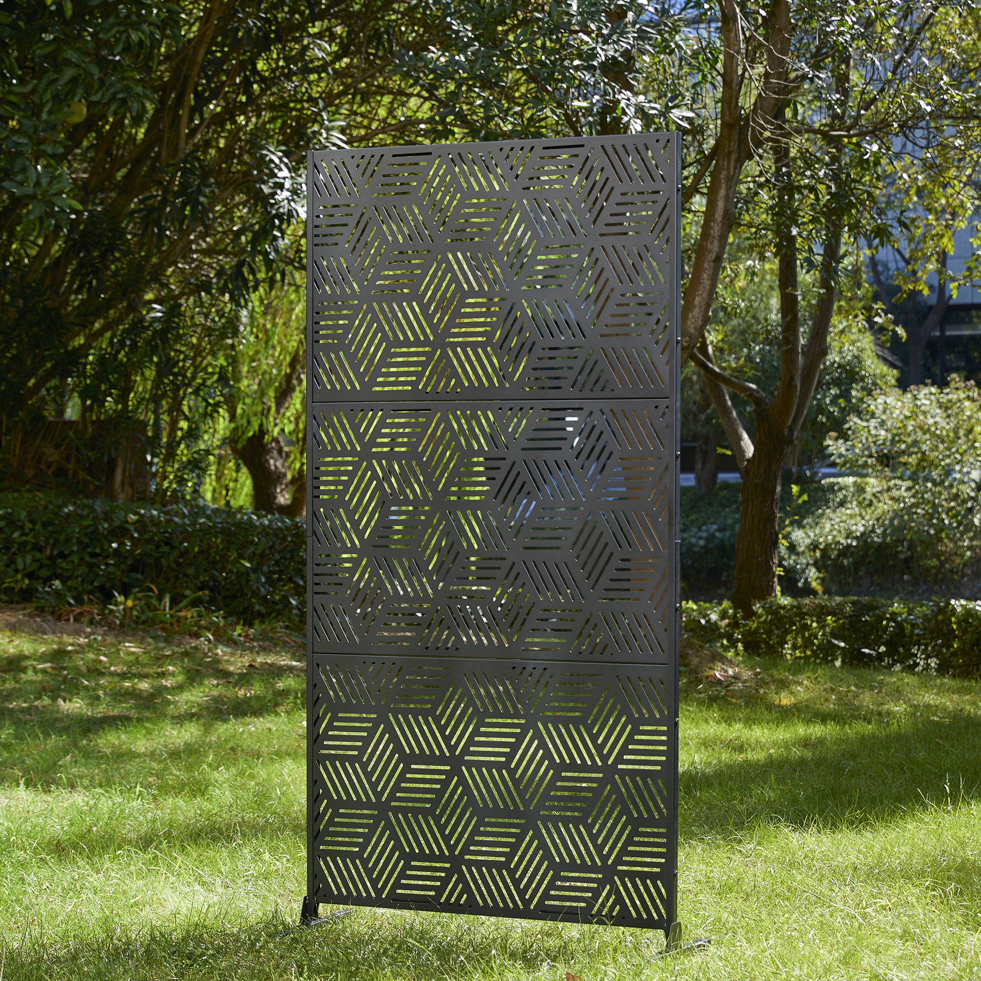 Glitzhome Geometric Privacy Screen Fence Panel Room Divider with Riser ...