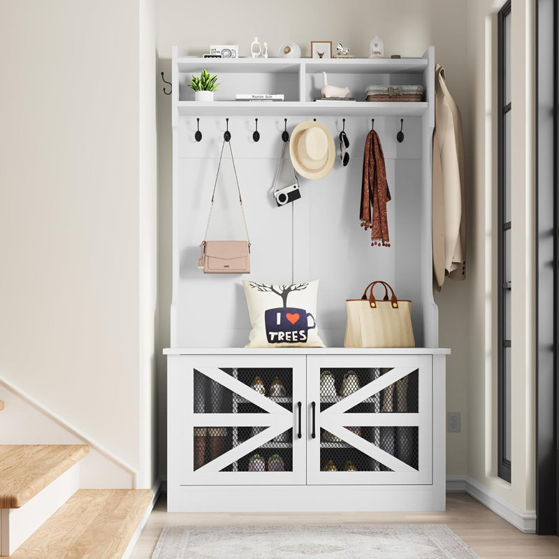 Rosalind Wheeler Farmhouse Hall Tree with Shoe Storage | Wayfair