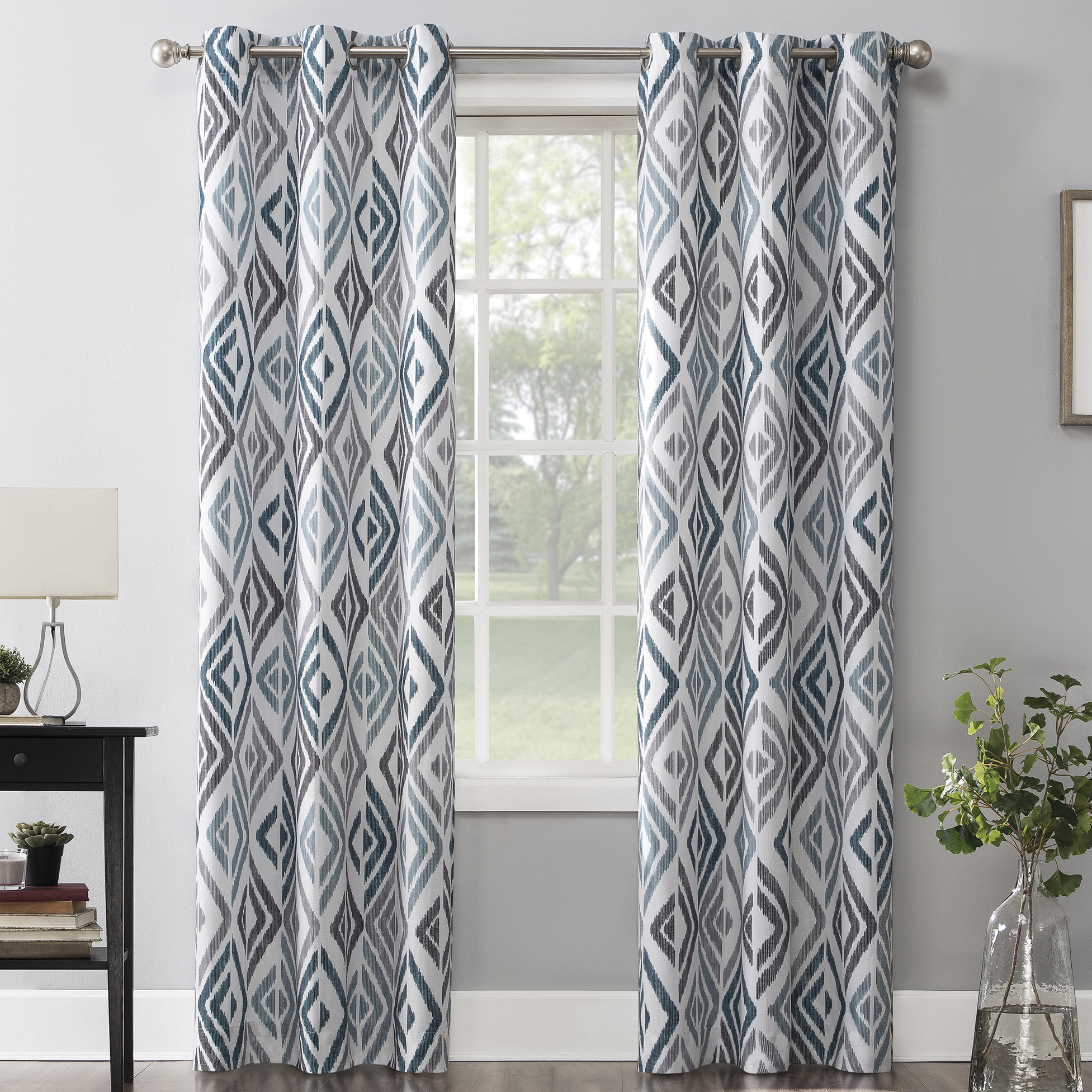 Wade Logan® Hawn Ikat Geometric Semi-Sheer Grommet Curtain Panel ...