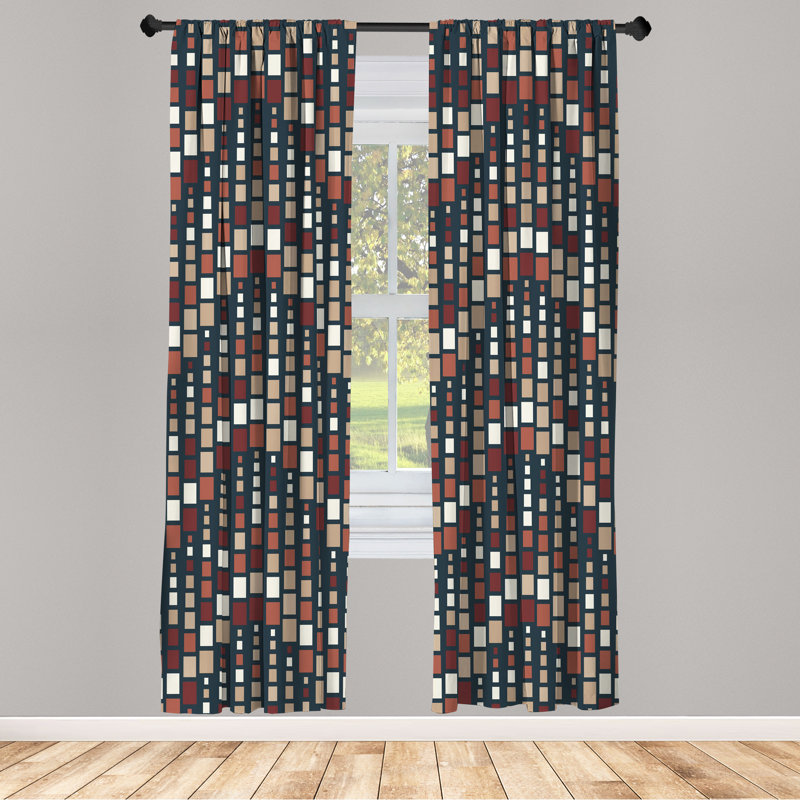 Wrought Studio™ Abstract Curtains, Squares Arranged Wavy Flow, Pair of ...