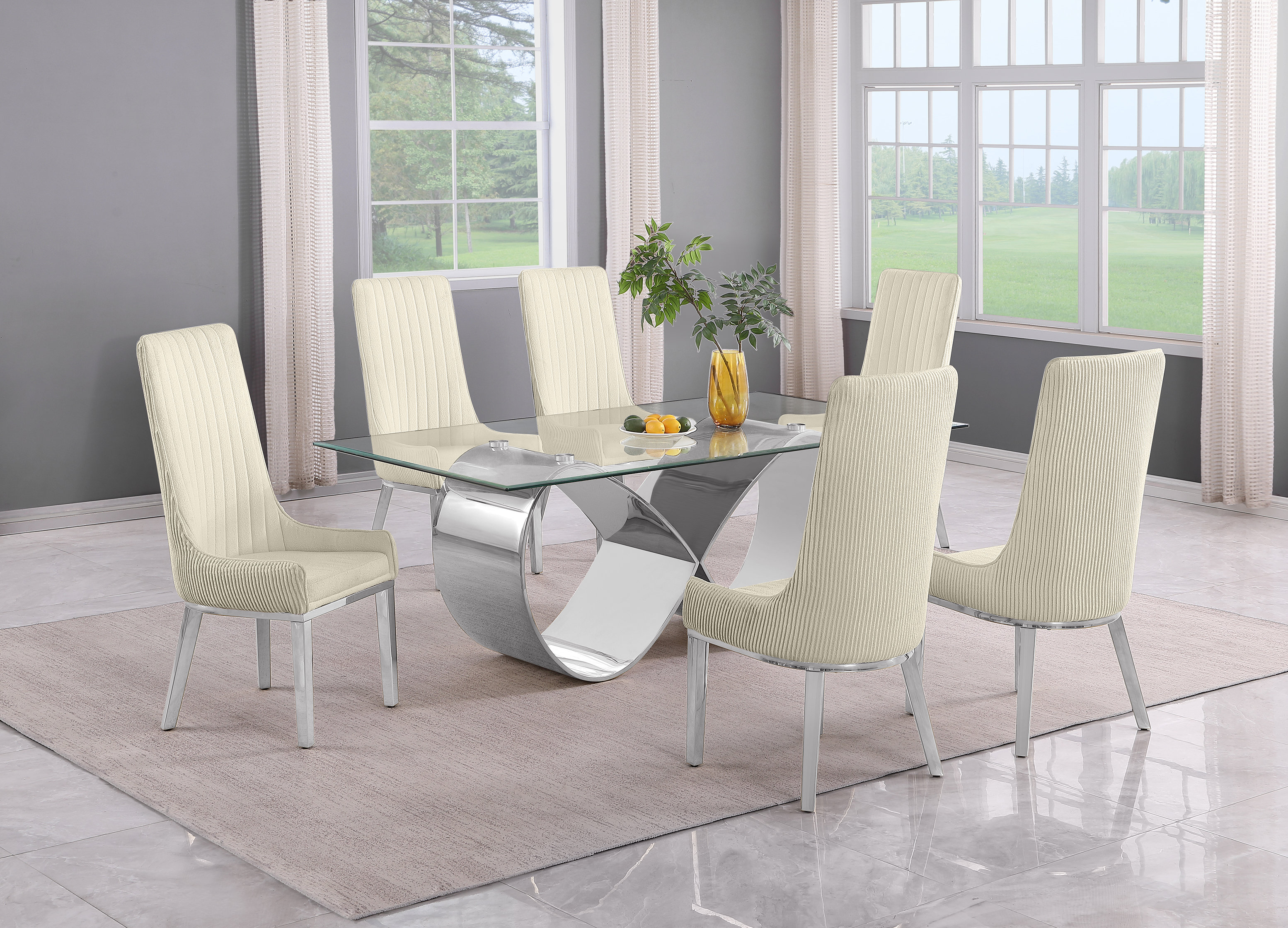 Everly Quinn Tempered Glass Dining Set With Pleated Back Side Chairs ...