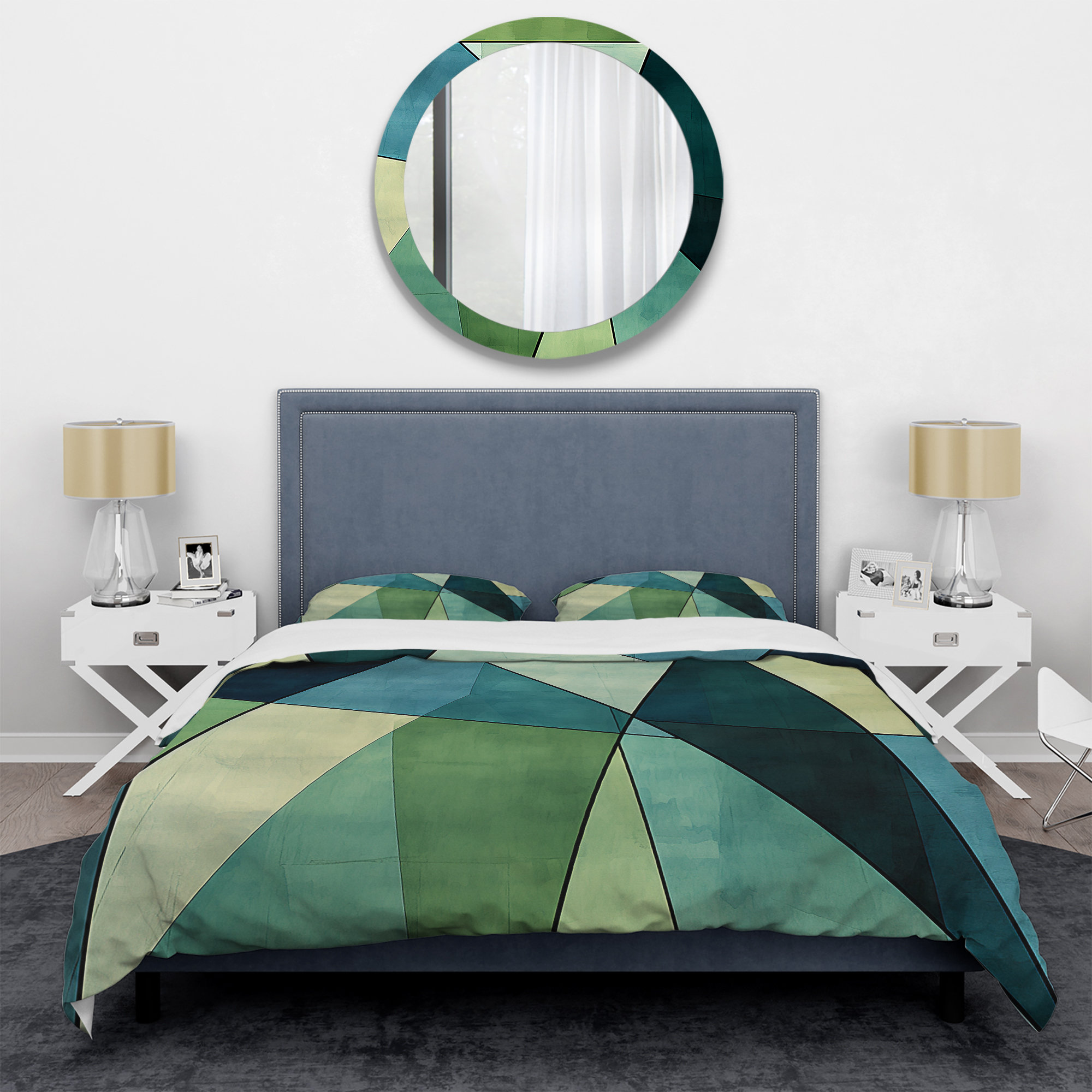Design Art Blue Green Window Tides II - Abstract Collages Duvet Cover ...