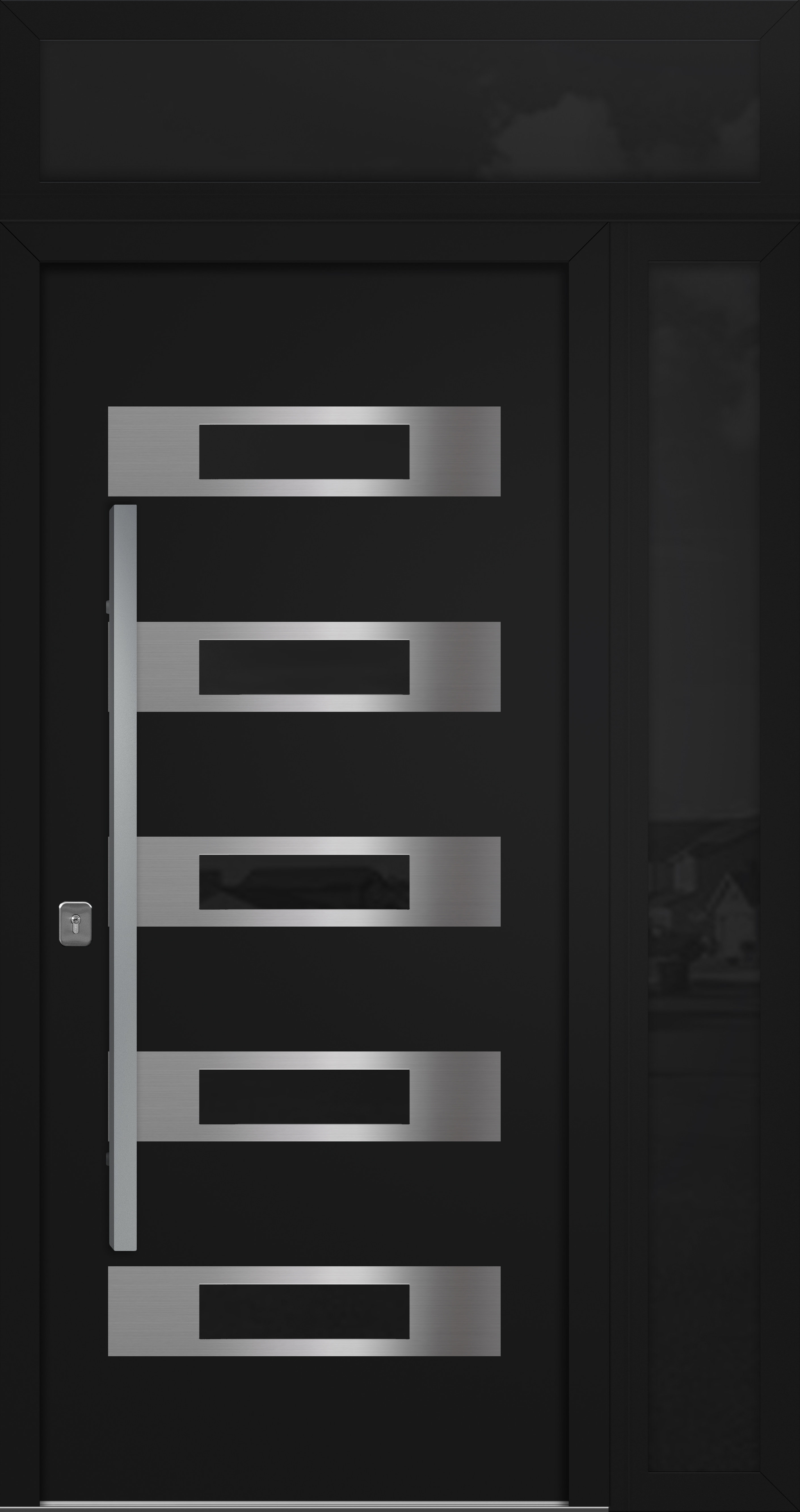 Nova Hardware Modern Exterior Entry Steel Door 36in x 80in - Inox S5 with Sidelight and Transom ...