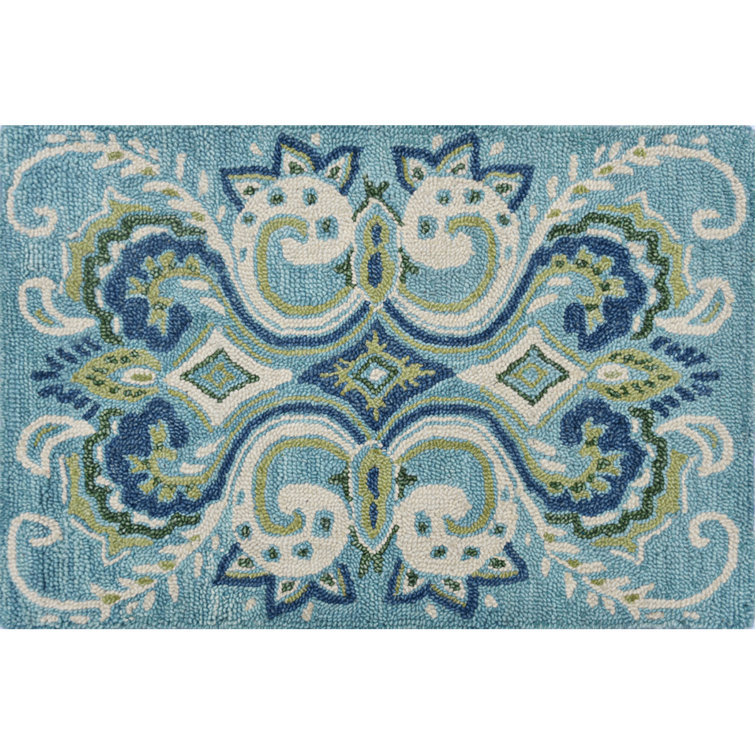 CompanyC Adelaide Hand Hooked Aqua/Green/Ivory Wool Rug & Reviews | Wayfair