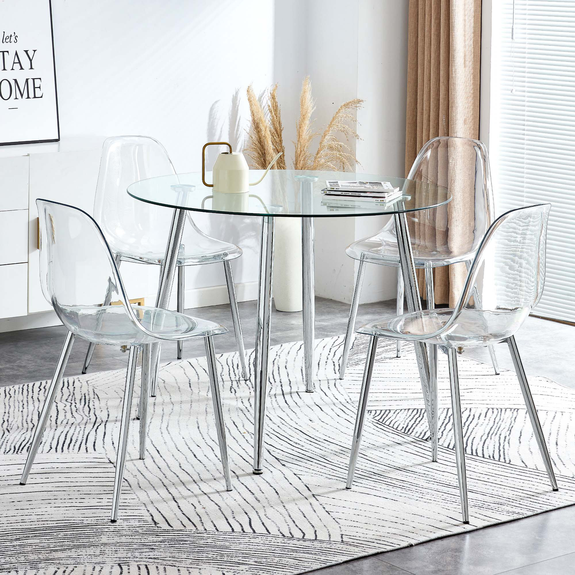 Ivy Bronx Table and chair set.A 38.6" Transparent Tempered Glass Round ...