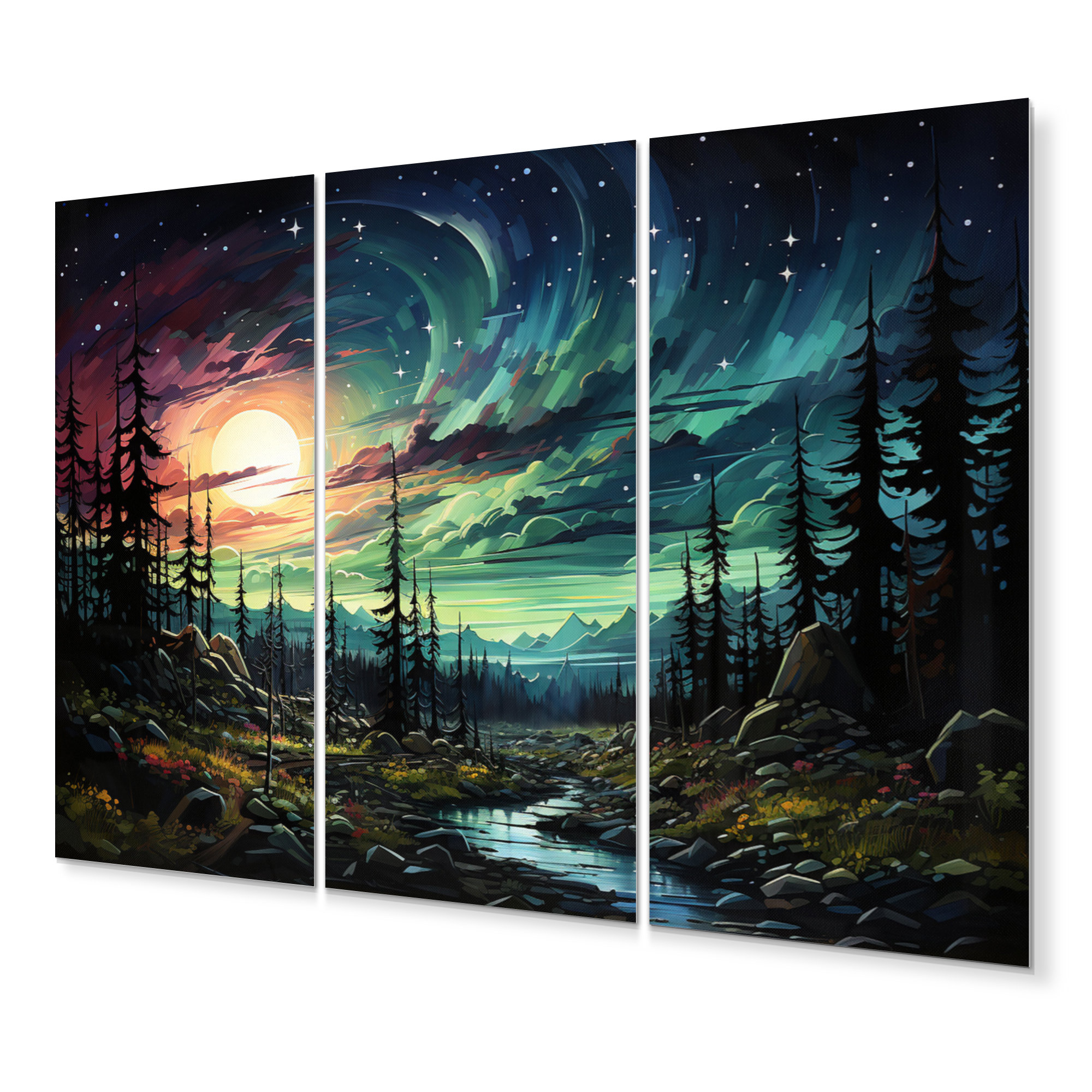 DesignArt Aurora Borealis Emerald Embers I - Landscapes Metal Wall ...