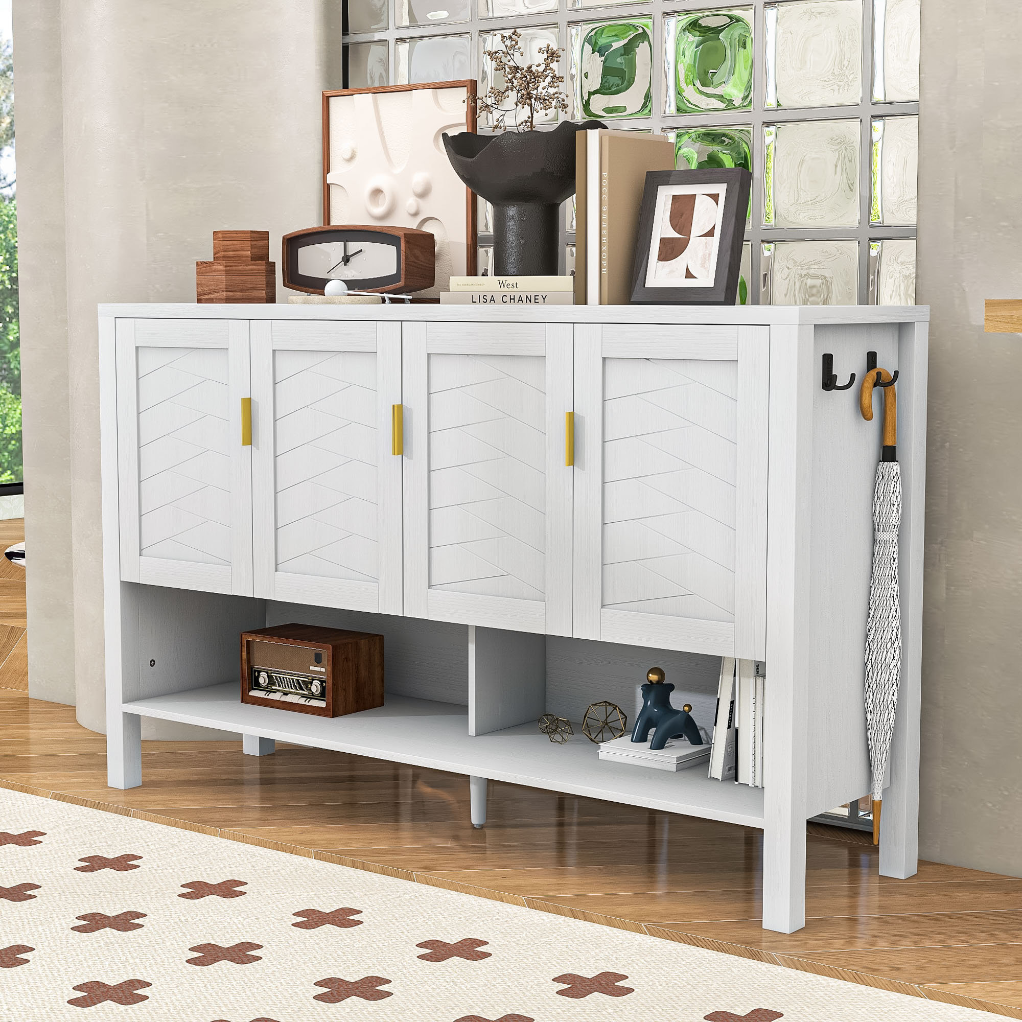 Mercer41 Modern Sideboard with Adjustable Shelves and Open Storage ...