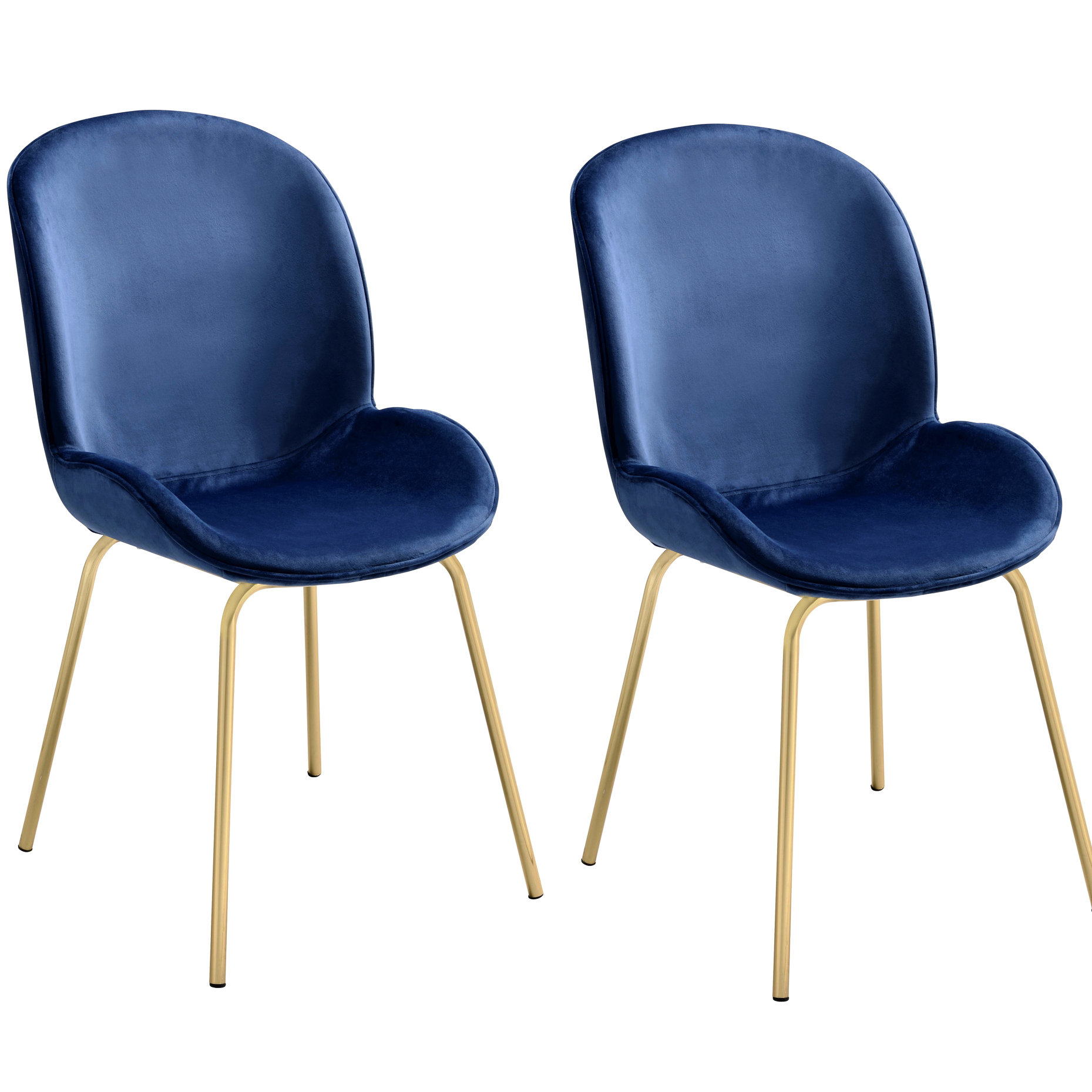 House of Hampton® Blue And Gold Solid Back Chairs (2) - Classy Wingback Seat Back, Velvet ...